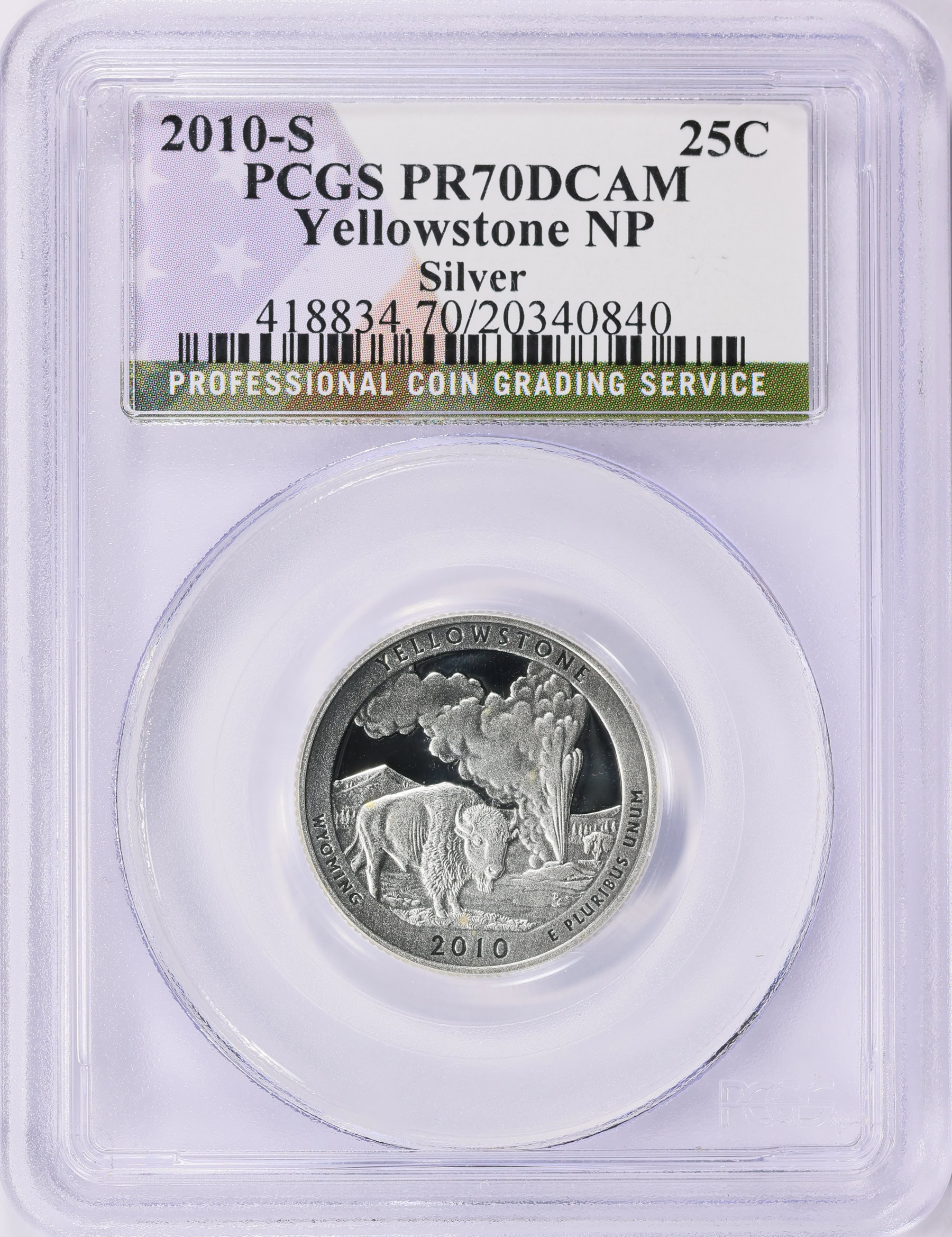 2010-S America the Beautiful Quarter Yellowstone Silver PCGS Proof-70 ...