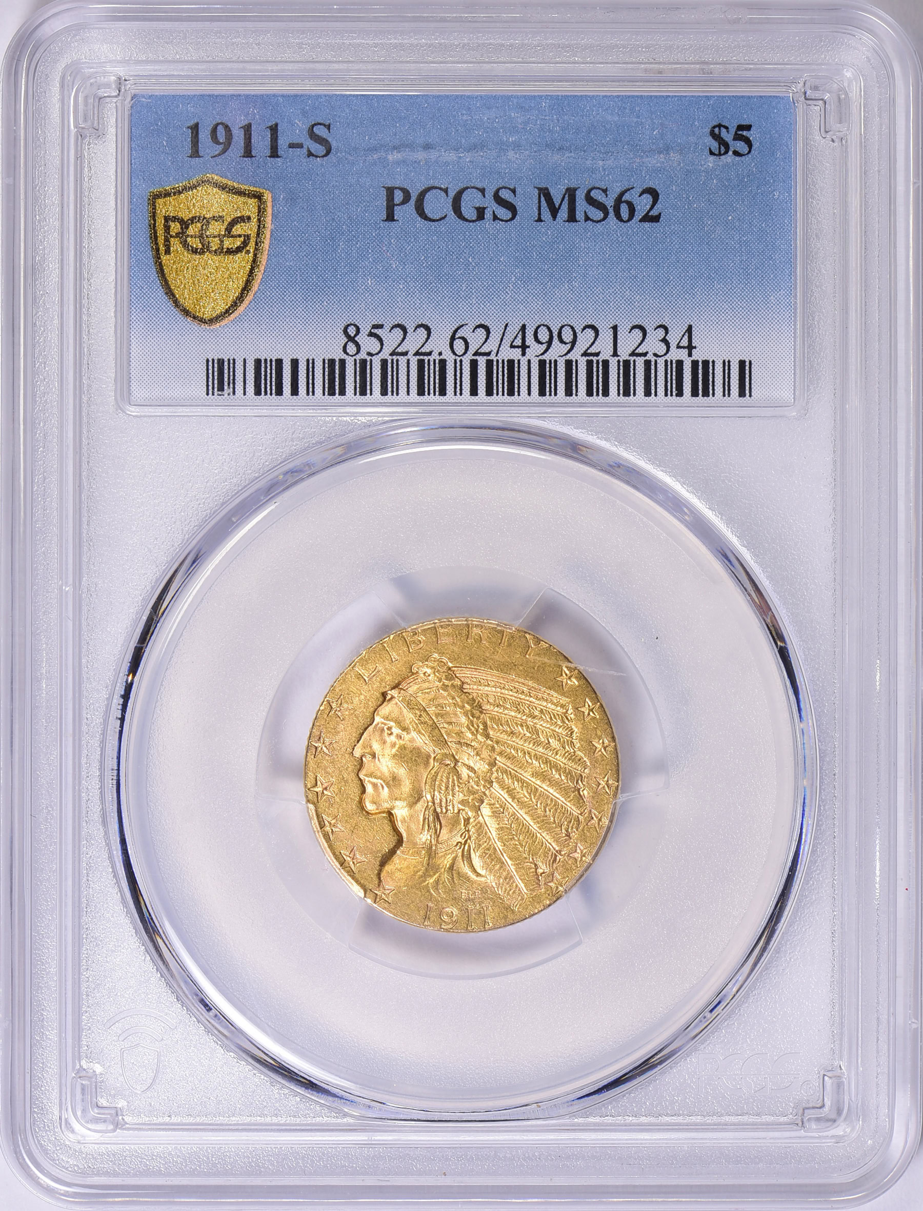 1911-S Indian Gold Half Eagle PCGS MS-62 (Item 1732711) | GreatCollections Coin Auctions