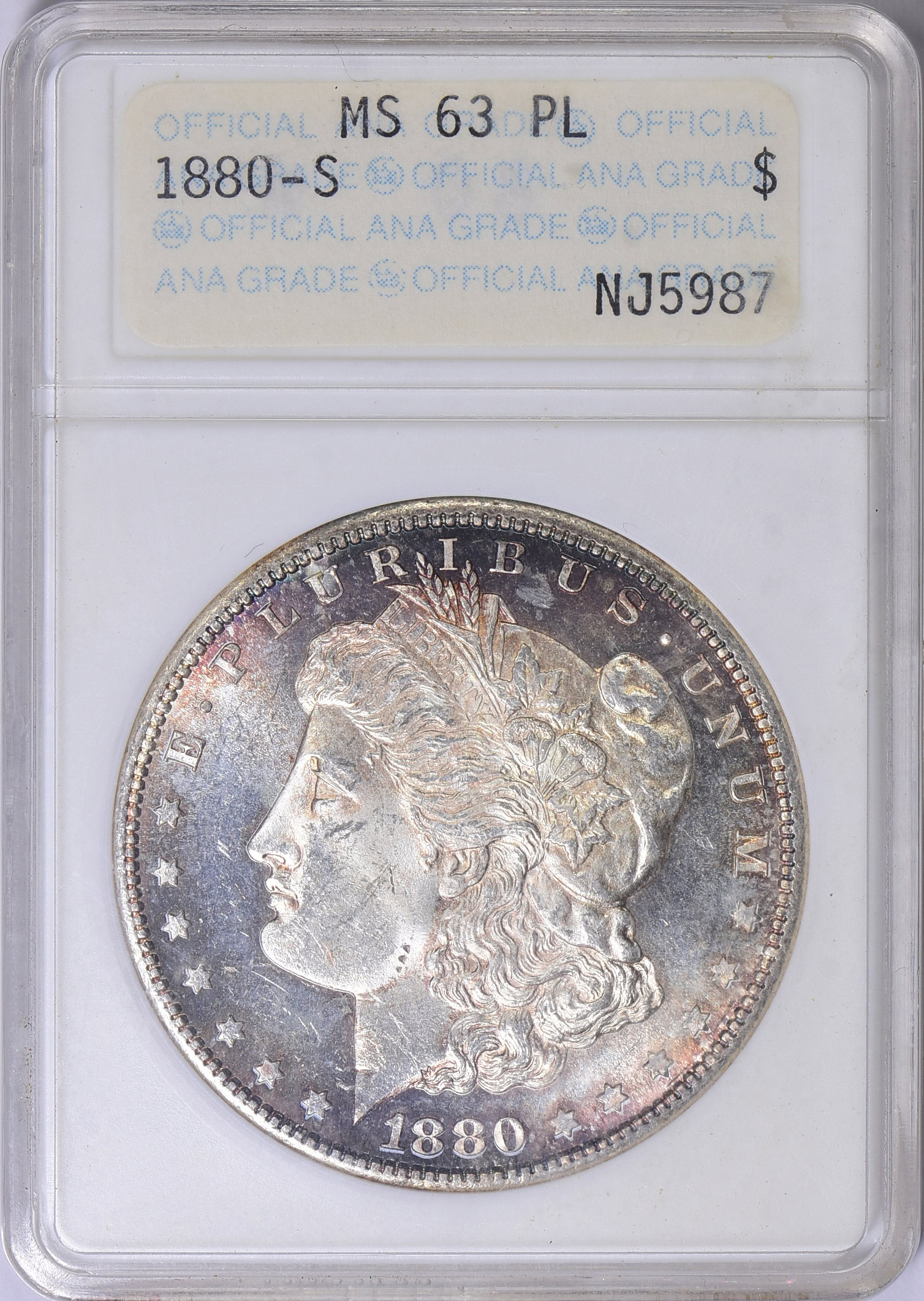 1880-S Morgan Silver Dollar ANACS MS-63 PL OH (Toned) (Item 1732729) | GreatCollections Coin ...