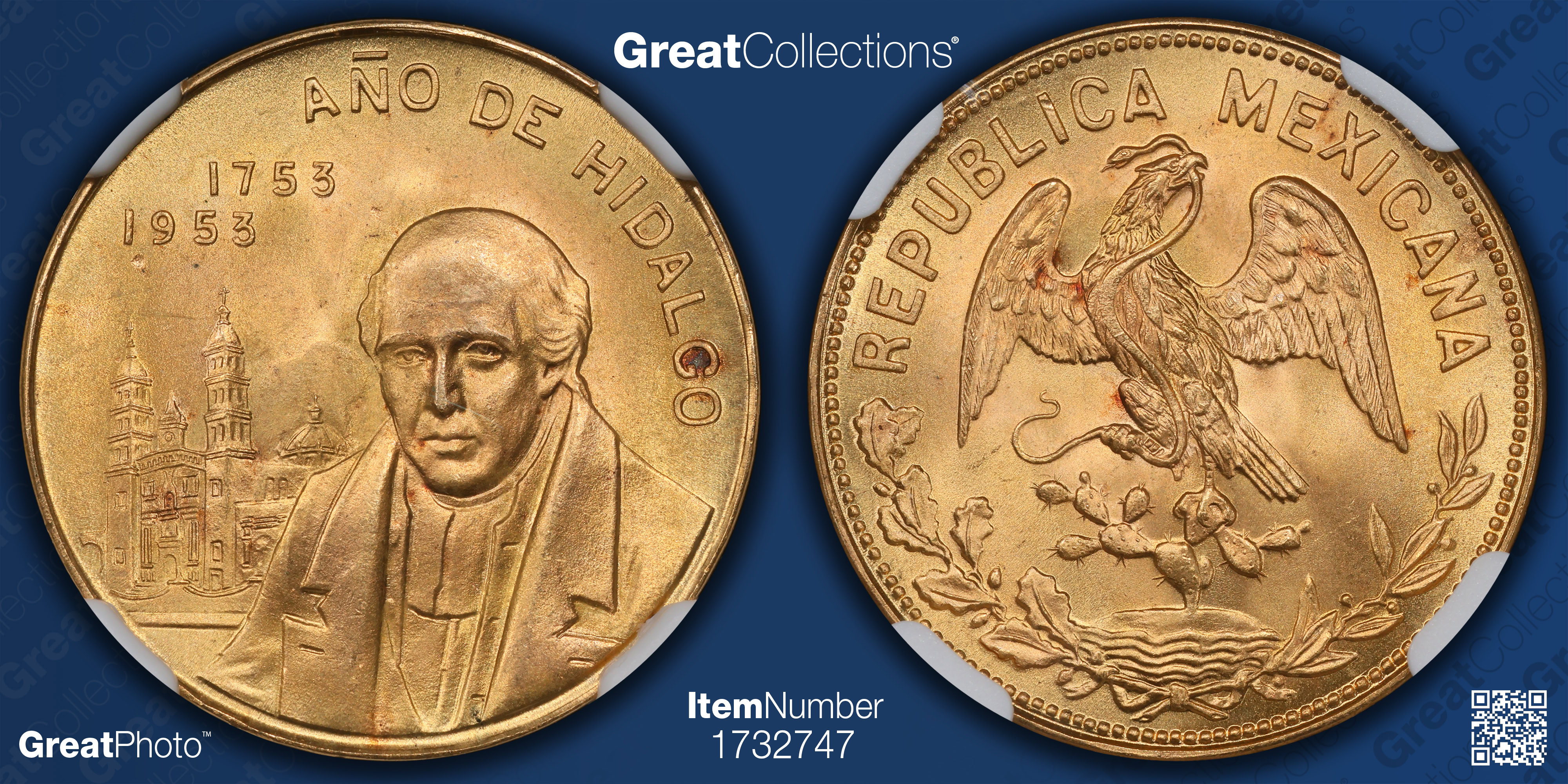 Mexico 1953 Gold Medallic 10 Pesos Birth of Hidalgo 200th Anniversary ...