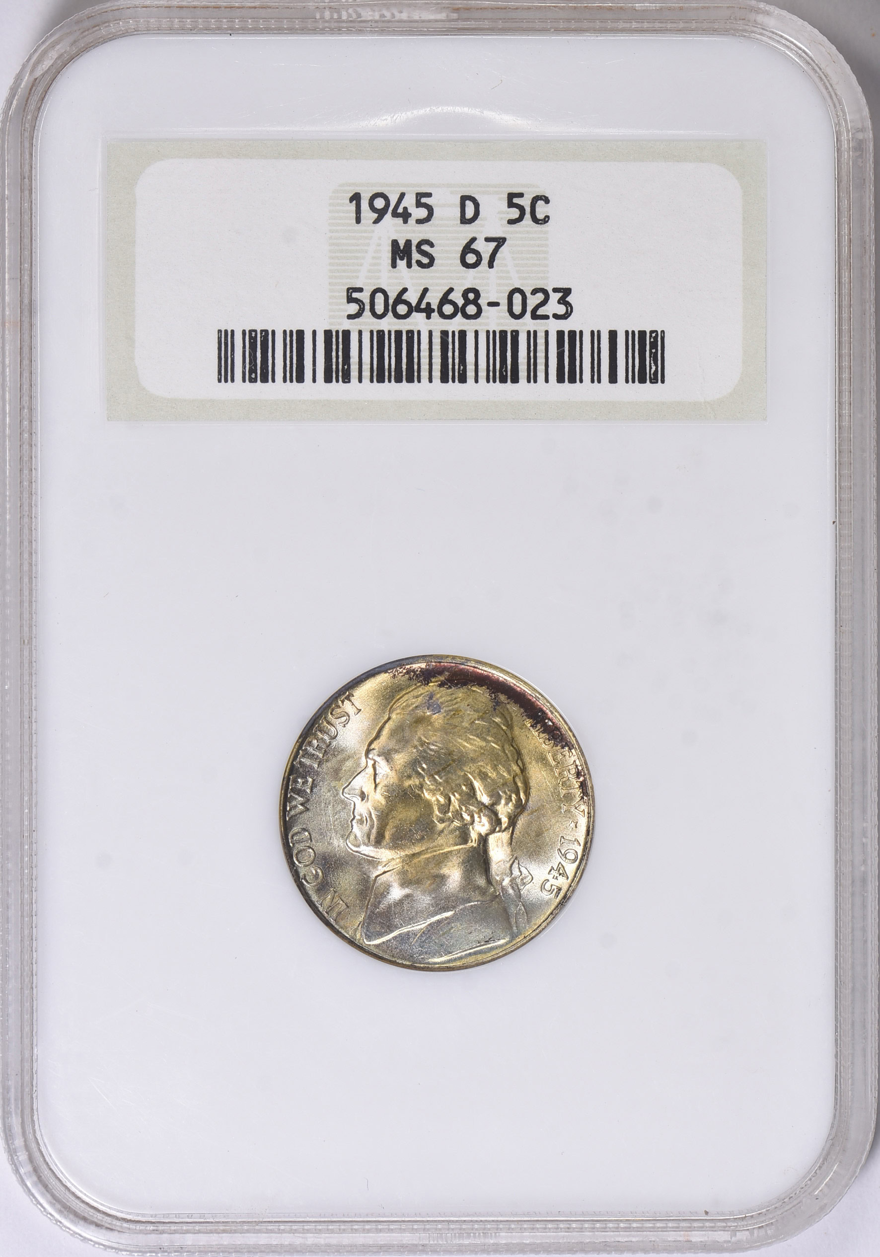 1945-D Jefferson Nickel NGC MS-67 OH (Toned) (Item 1732782) | GreatCollections Coin Auctions