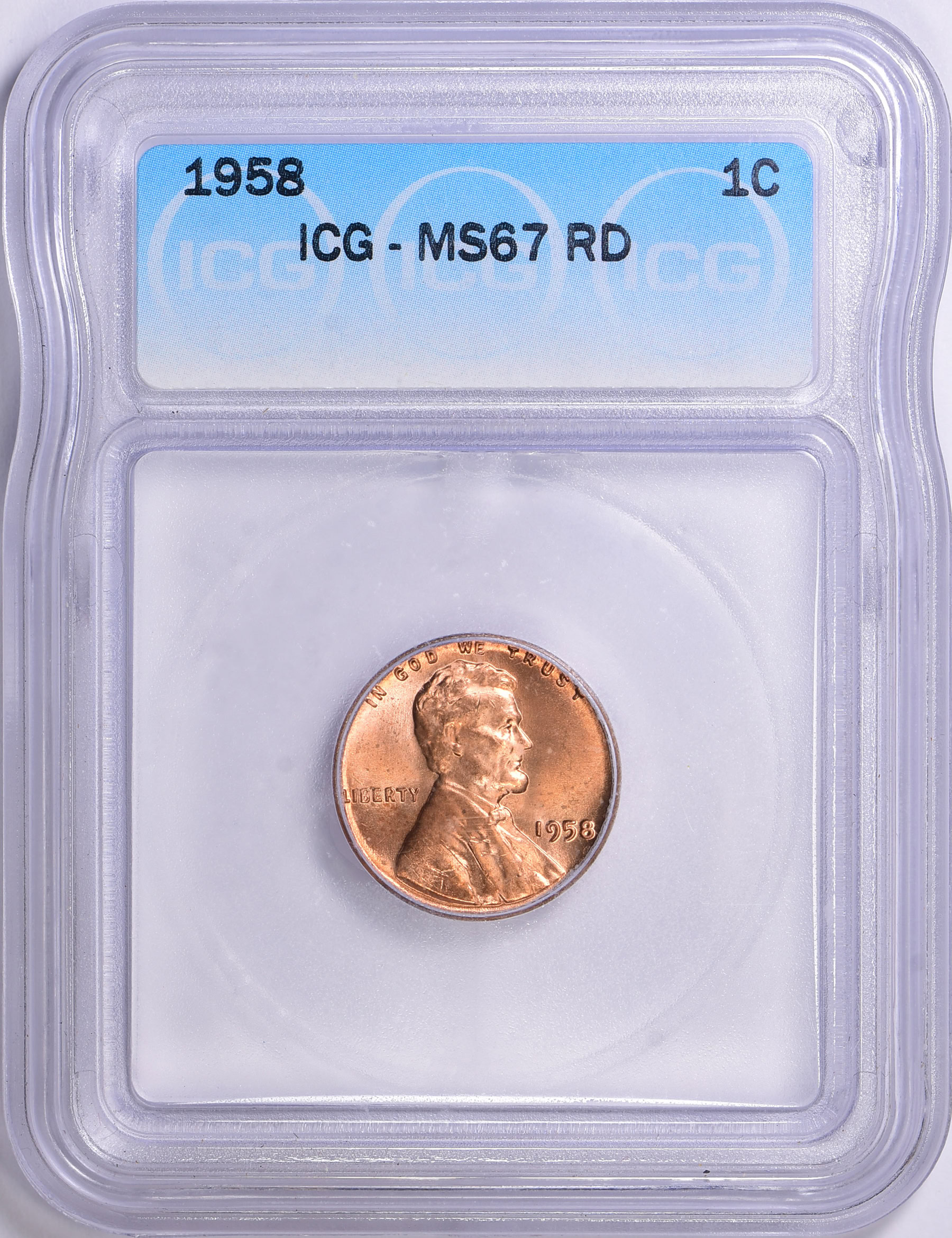 1958 Lincoln Cent ICG MS-67 RD (Item 1732786) | GreatCollections Coin Auctions