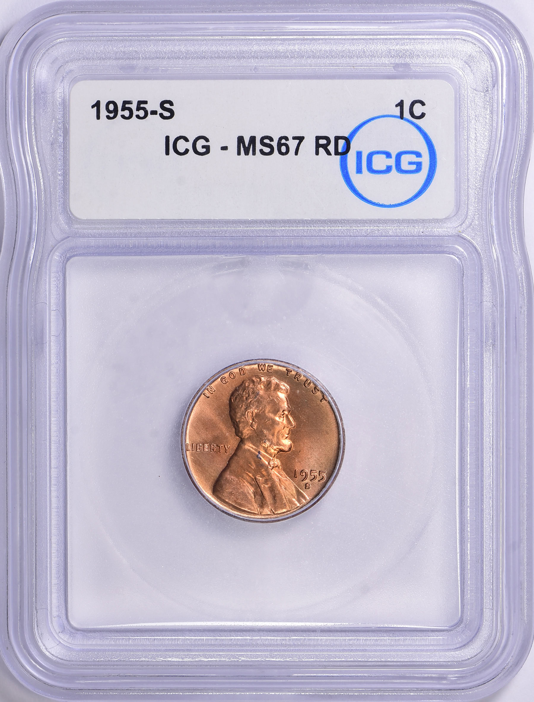 1955-S Lincoln Cent ICG MS-67 RD (Item 1732789) | GreatCollections Coin Auctions