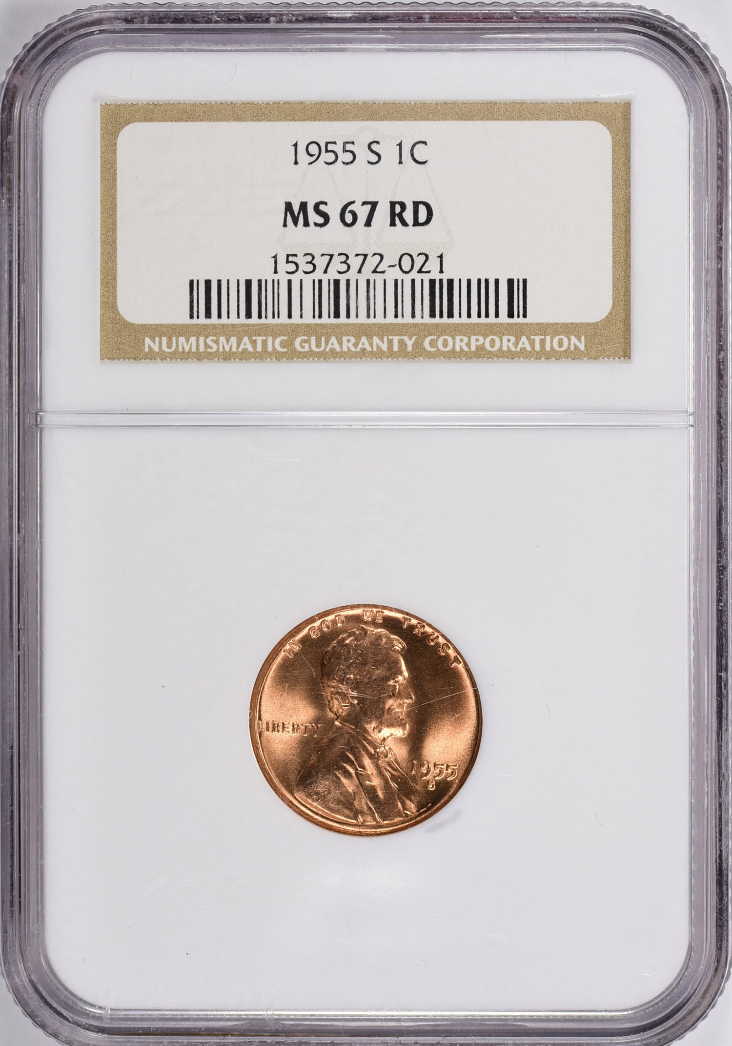 1955-S Lincoln Cent NGC MS-67 RD (Item 1732791) | GreatCollections Coin Auctions