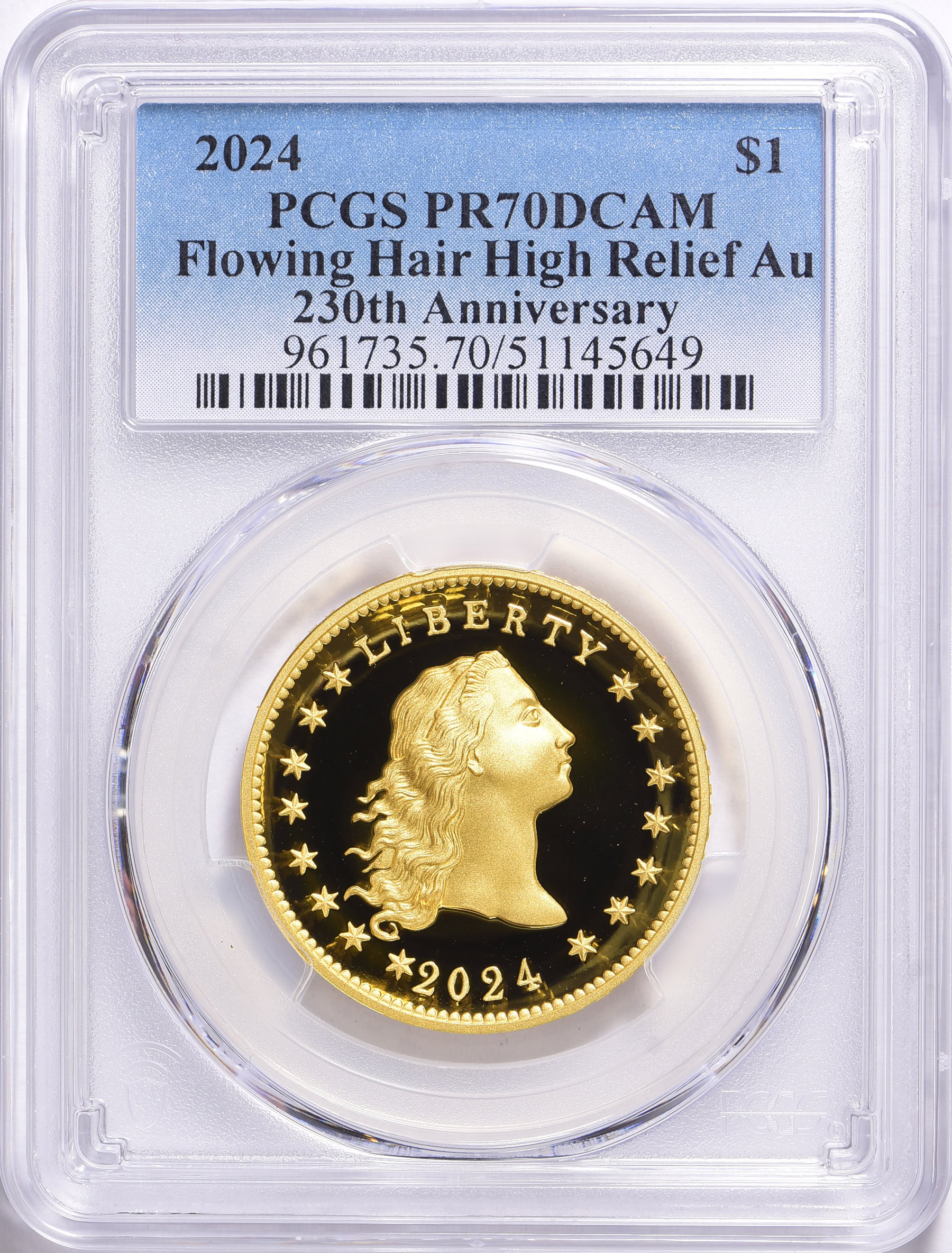 2024 Flowing Hair High Relief Gold Dollar 230th Anniversary PCGS Proof ...