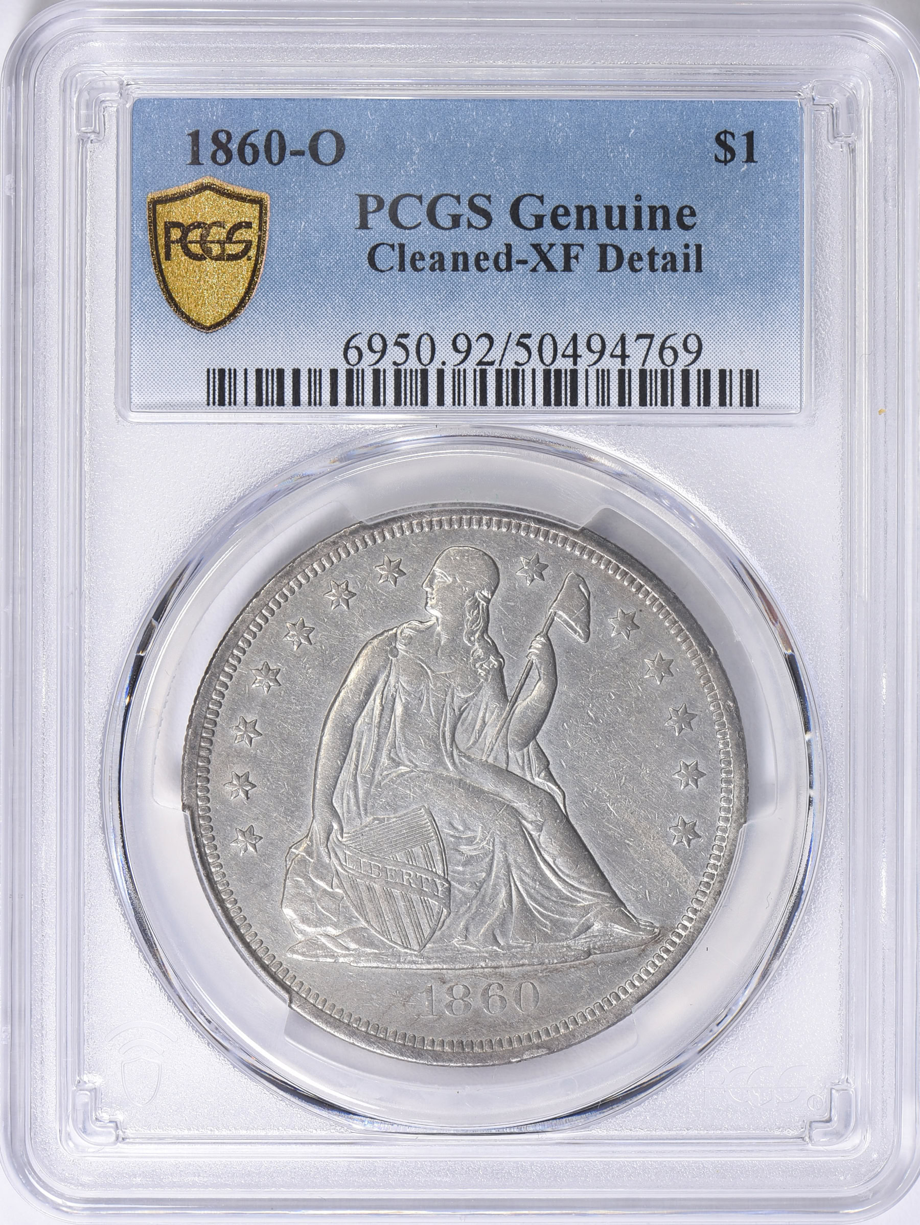 1860-O Seated Liberty Silver Dollar PCGS Genuine XF Details (Item 1732834) | GreatCollections ...