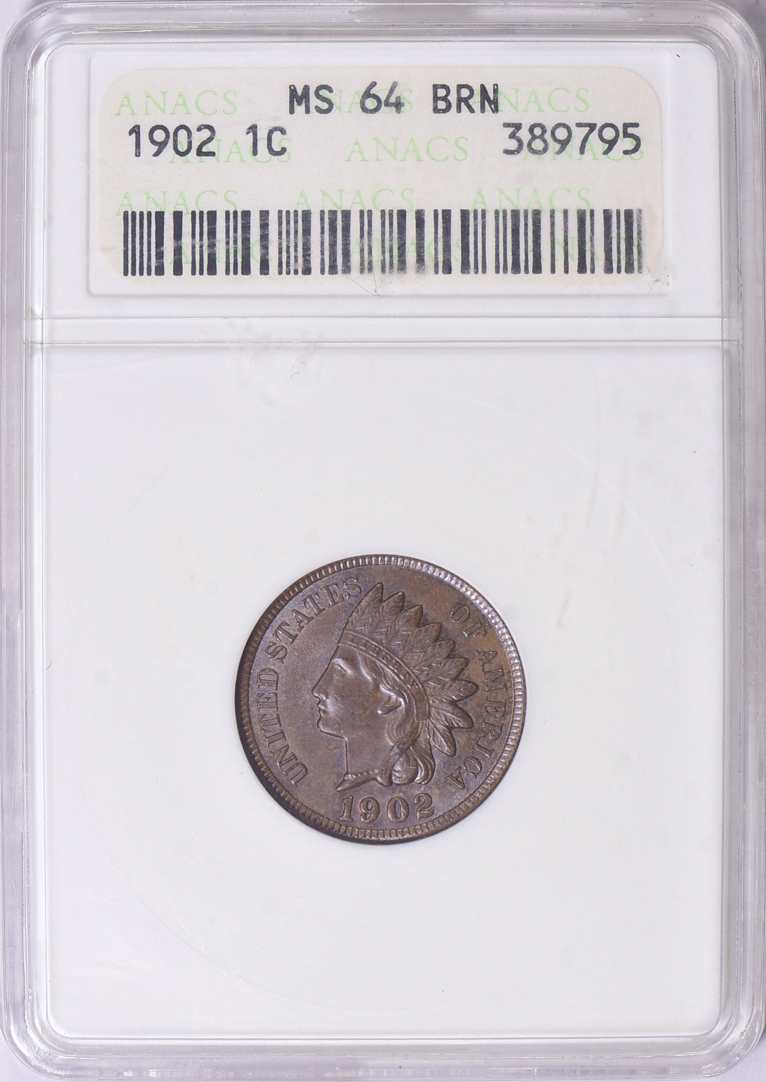 1902 Indian Cent ANACS MS-64 BN OH (Item 1732850) | GreatCollections Coin Auctions