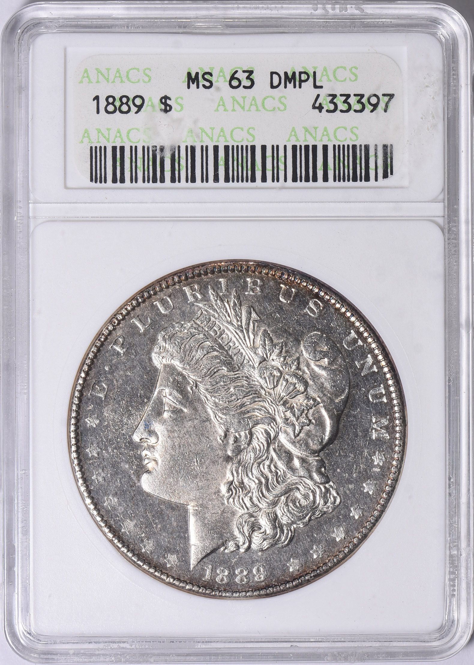 1889 Morgan Silver Dollar ANACS MS-63 DMPL OH (Toned) (Item 1732869) | GreatCollections Coin ...