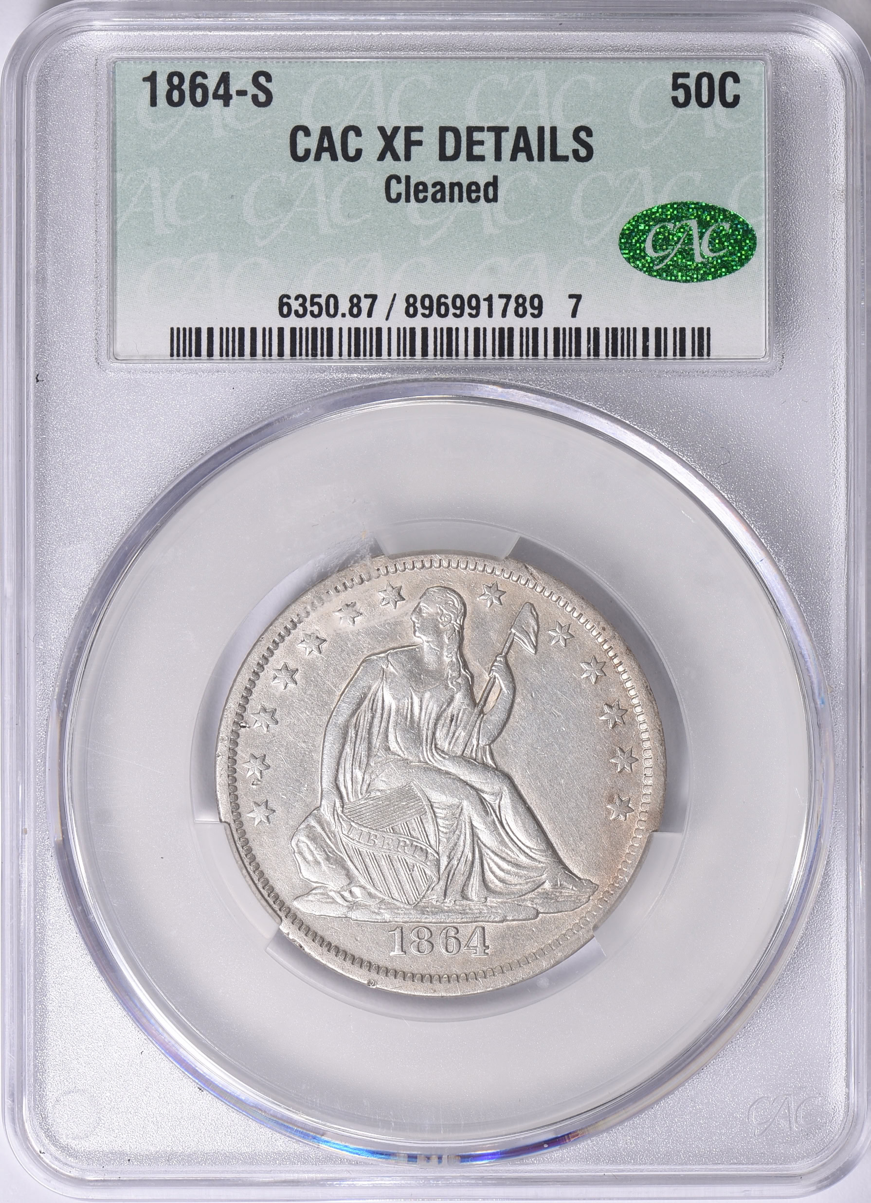 1864-S Seated Liberty Half Dollar CACG XF Details (Item 1732871) | GreatCollections Coin Auctions