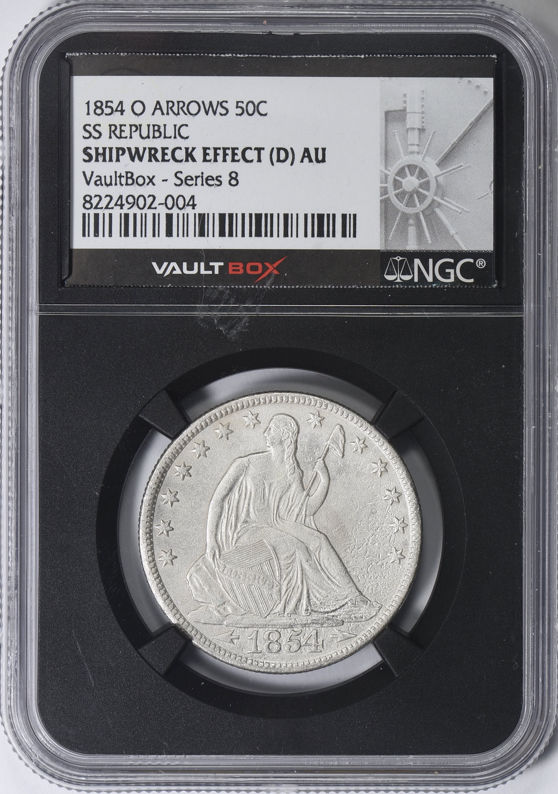 1854-O Seated Liberty Half Dollar Arrows SS Republic Shipwreck Effect (D) AU NGC Certified ...