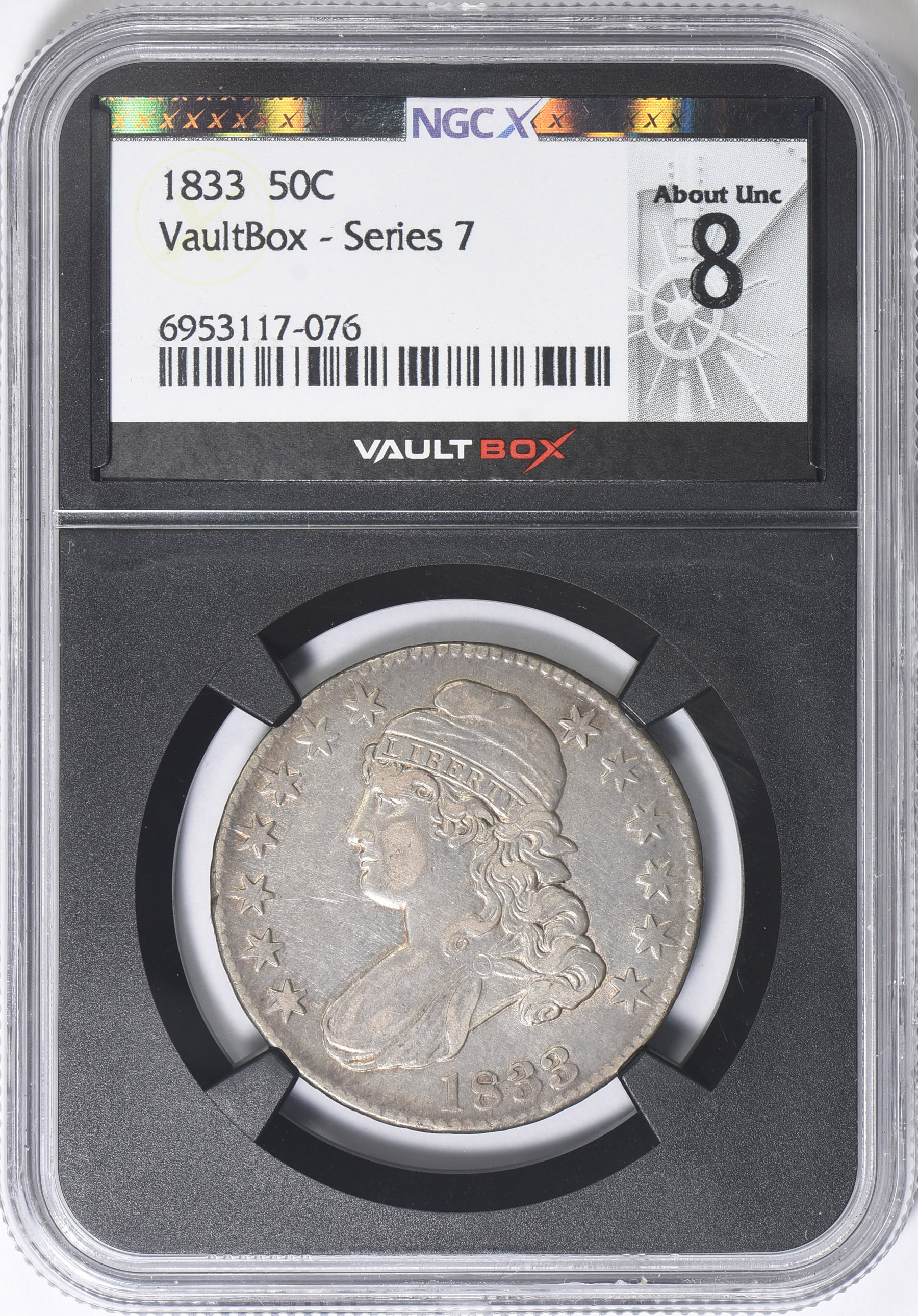 1833 Capped Bust Half Dollar NGCX About Unc 8 (NGC AU-50) (VaultBox ...