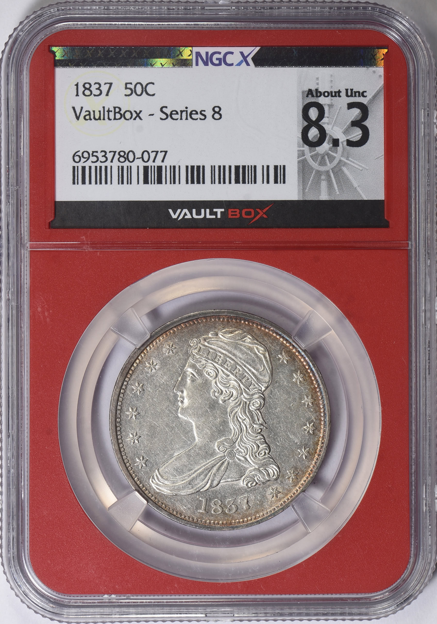 1837 Capped Bust Half Dollar NGCX About Unc 8.3 (NGC AU-53) (VaultBox Series 8 Red Holder) (Item ...