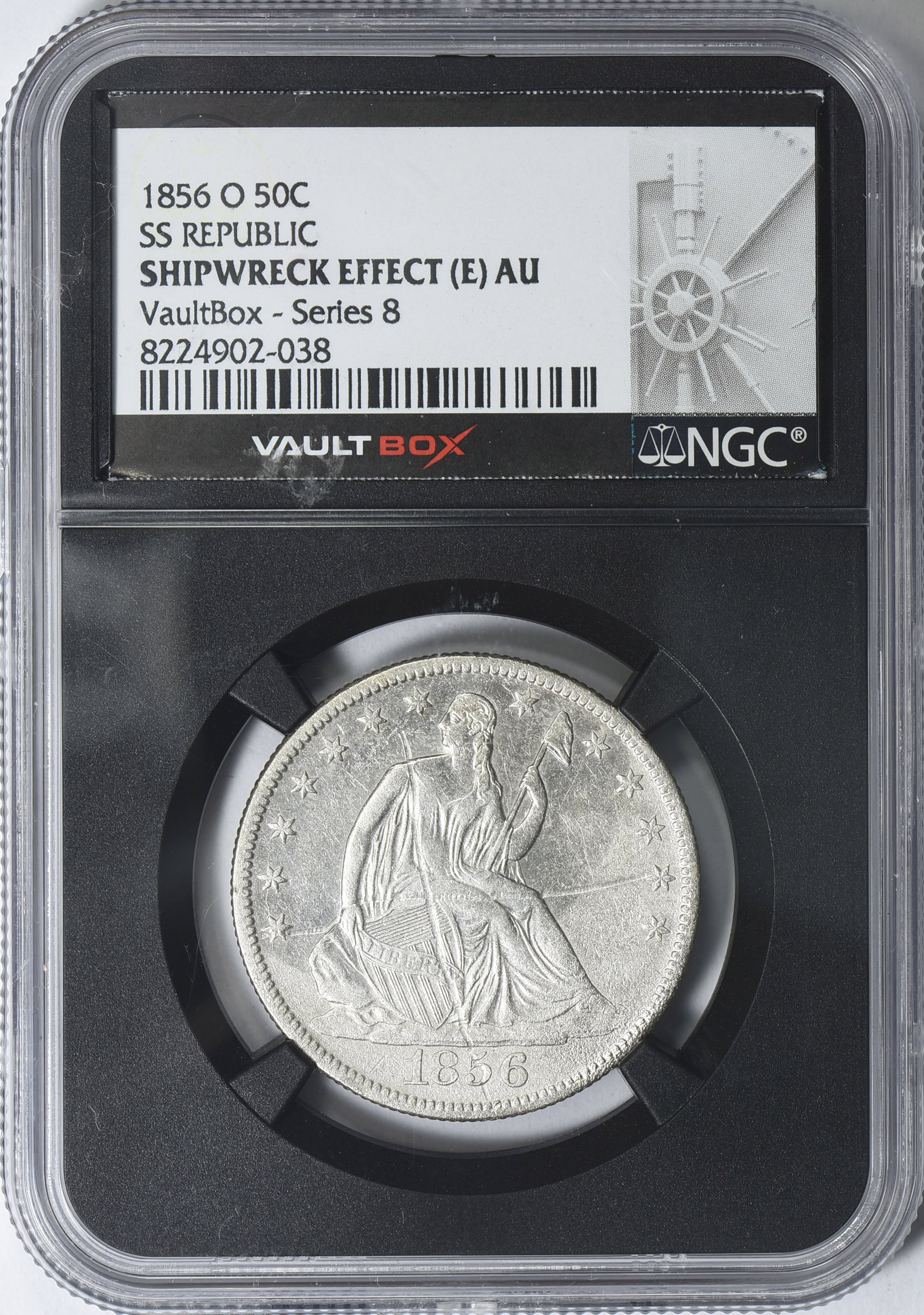 1856-O Seated Liberty Half Dollar SS Republic Shipwreck Effect (E) AU NGC Certified (VaultBox ...