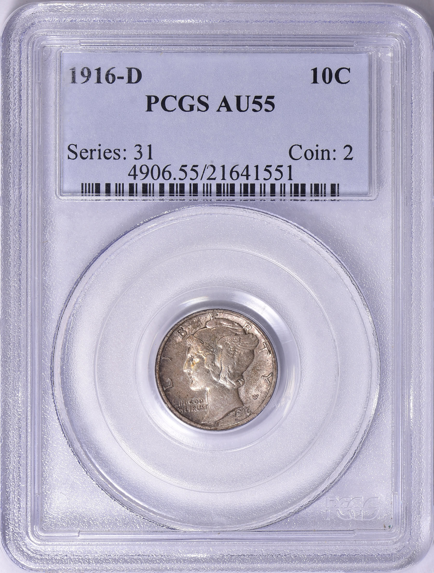 1916-D Mercury Dime PCGS AU-55 (Item 1732927) | GreatCollections Coin Auctions