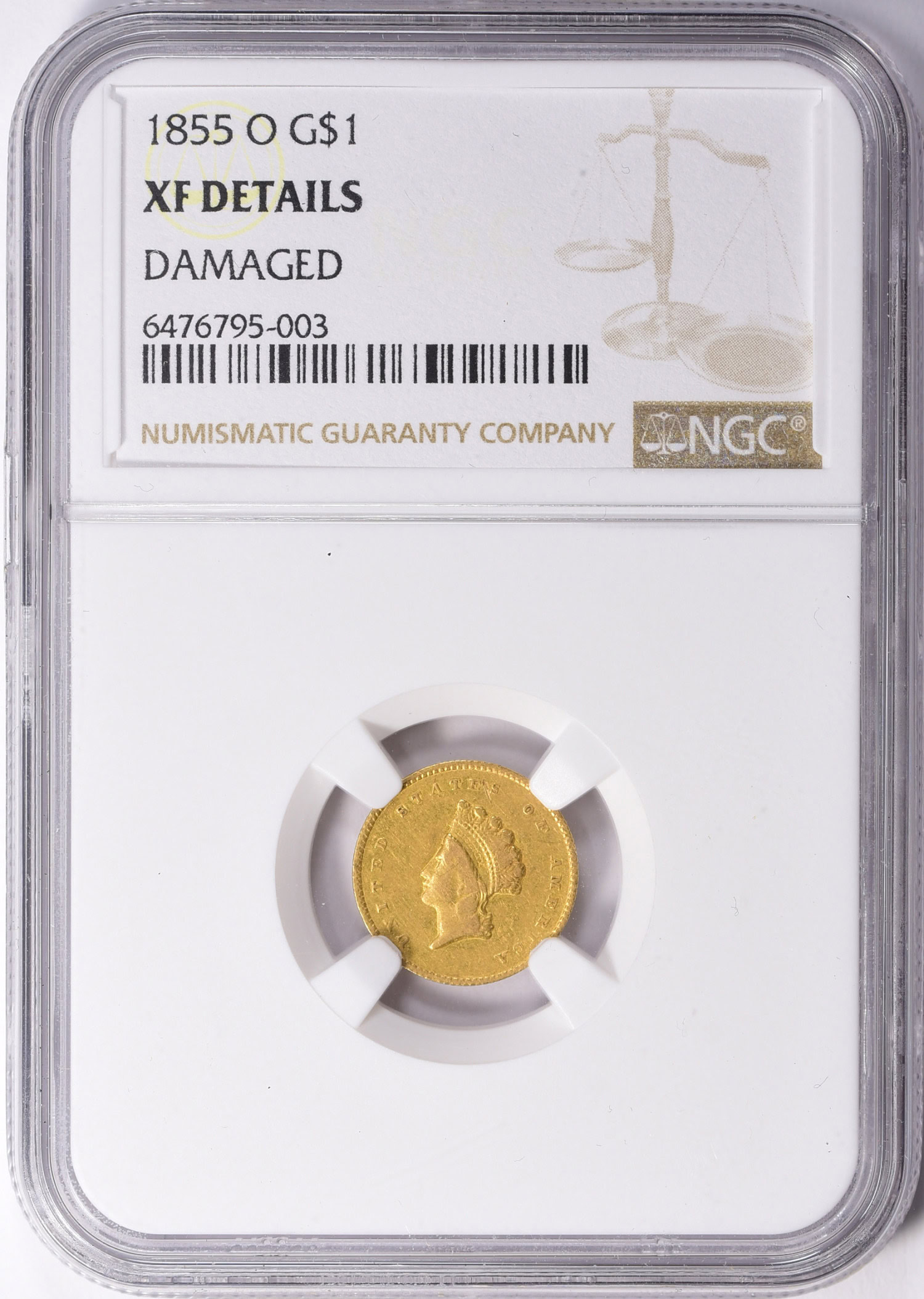 1855-O Indian Princess Gold Dollar NGC XF Details (Item 1732991) | GreatCollections Coin Auctions