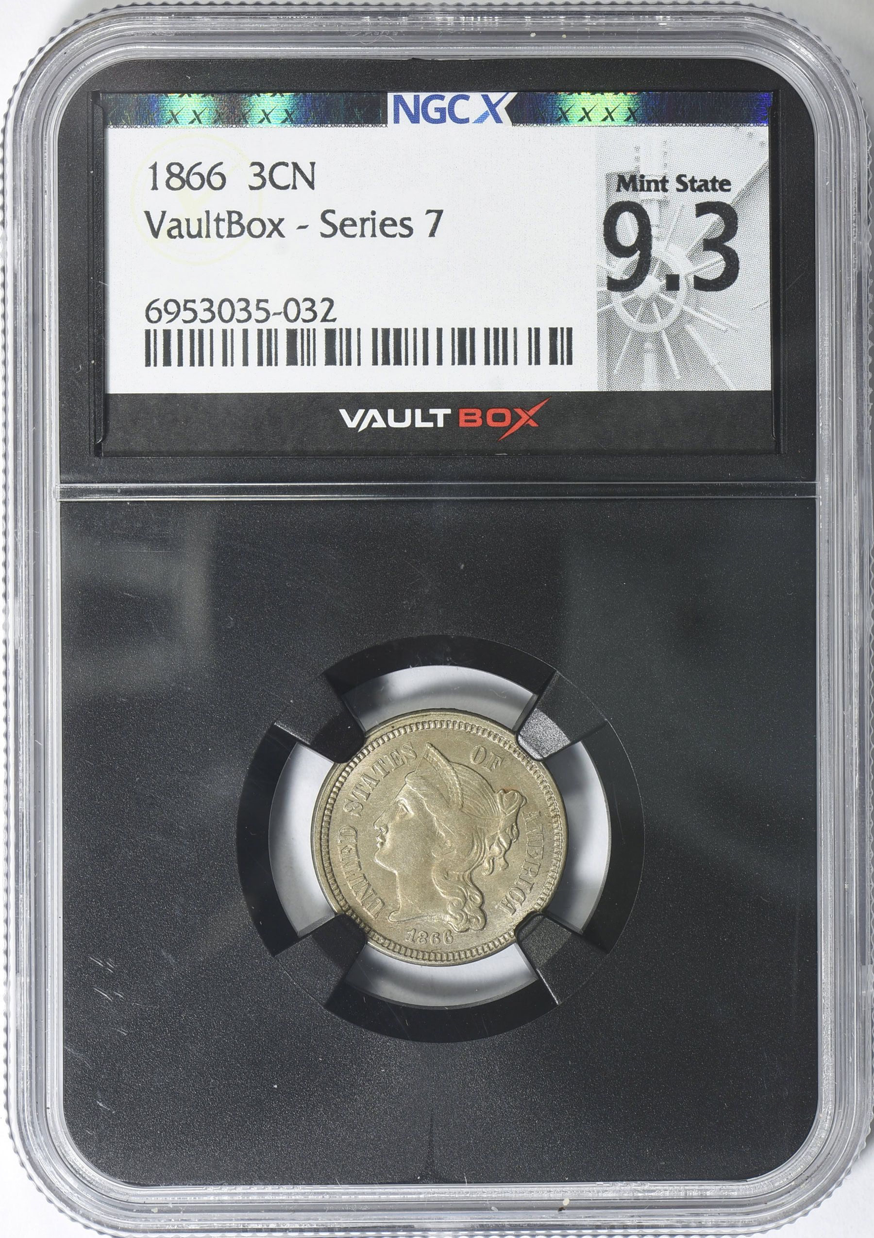 1866 Nickel Three-Cent Piece NGCX Mint State 9.3 (NGC MS-63) (VaultBox Series 7) (Item 1732998 ...