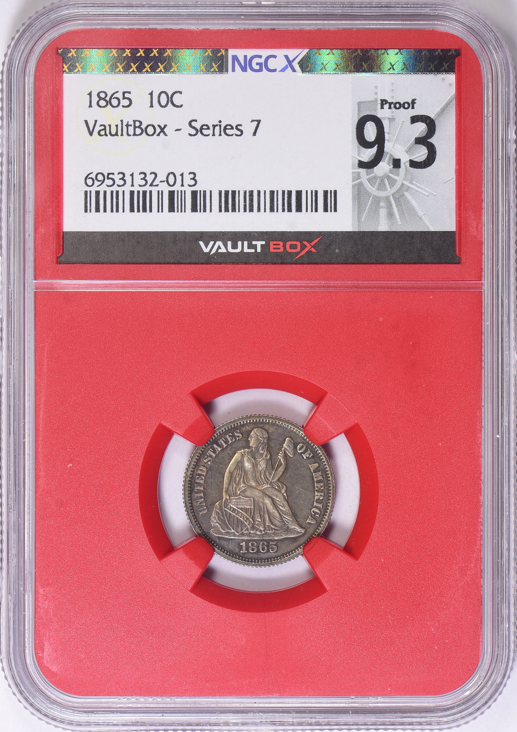 1865 Seated Liberty Dime NGCX Proof 9.3 (NGC Proof-63) (VaultBox Series 7 Red Holder) (Item ...