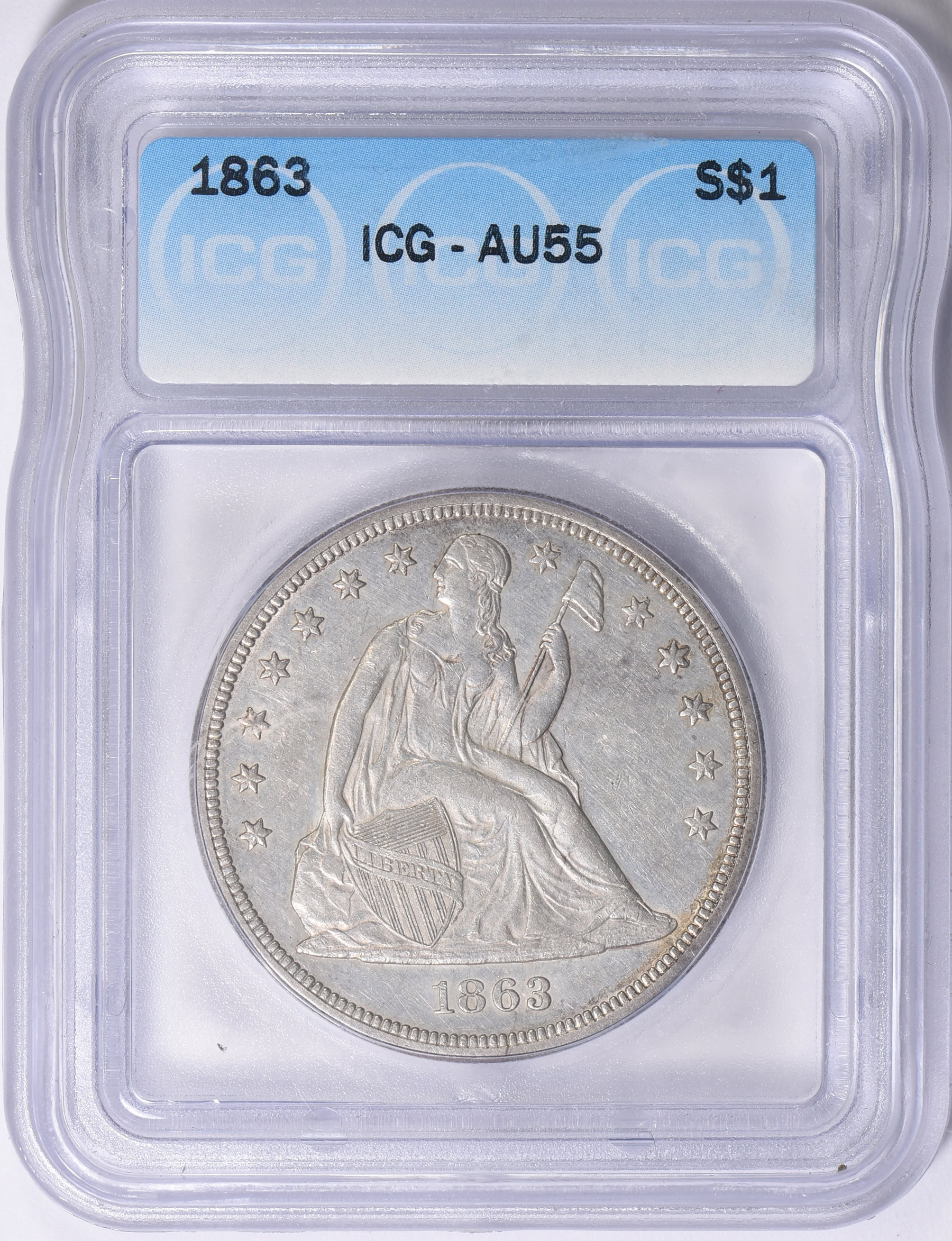 1863 Seated Liberty Silver Dollar ICG AU-55 (Item 1733012 ...