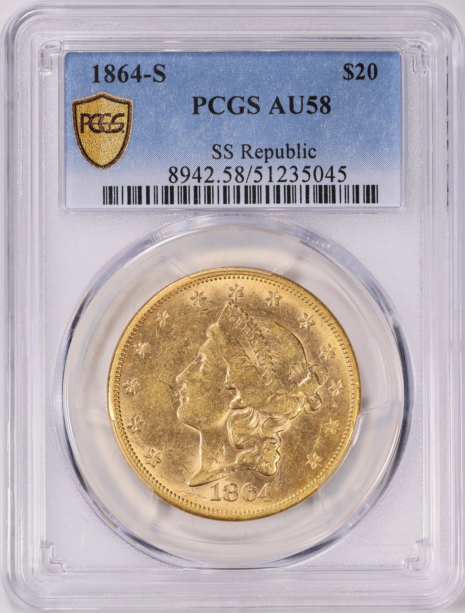 1864-S Liberty Gold Double Eagle Shipwreck S.S. Republic PCGS AU-58 (Item 1733546 ...