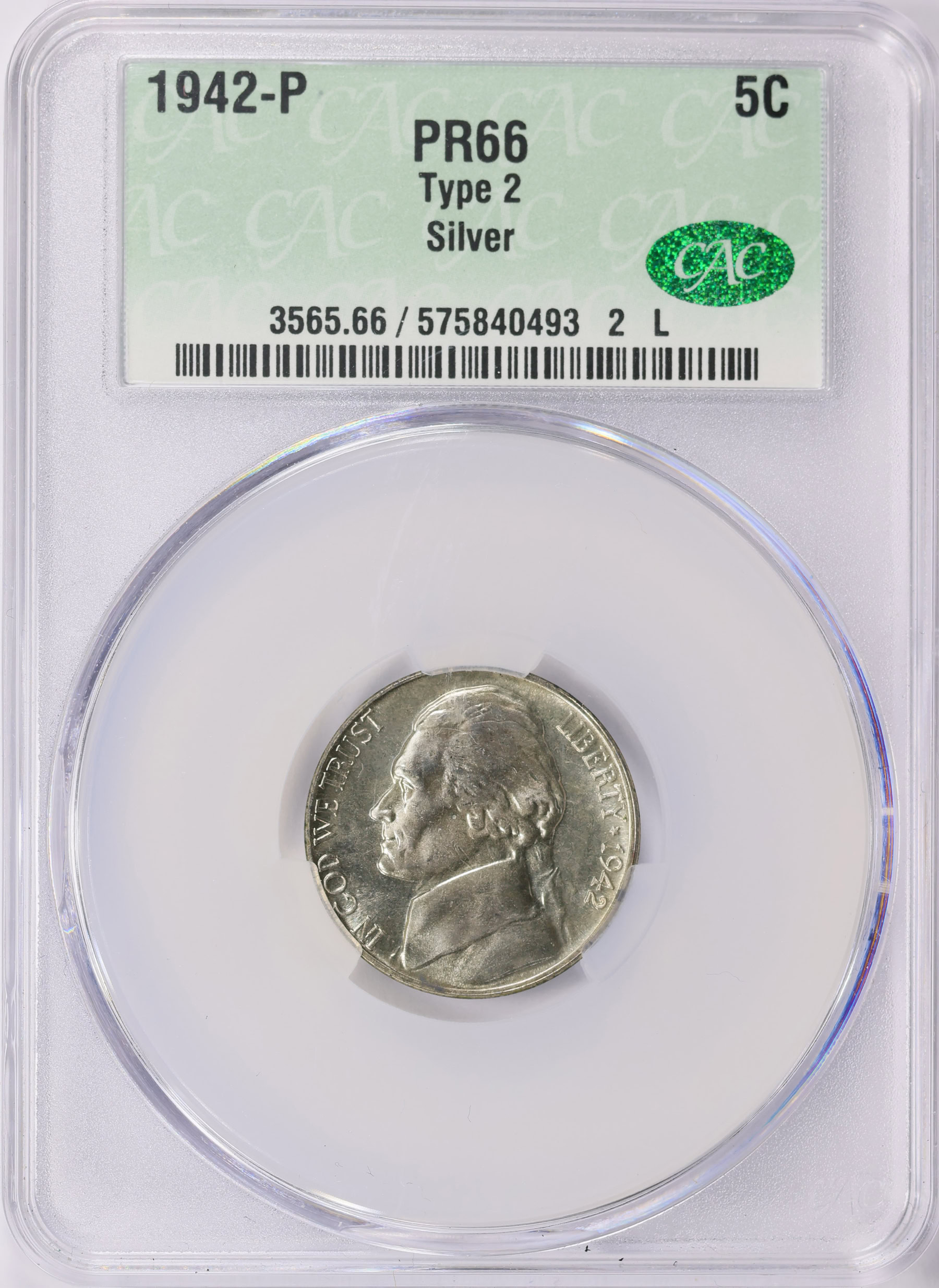 1942-P Jefferson Nickel Type 2 CACG Proof-66 (Item 1733592 ...