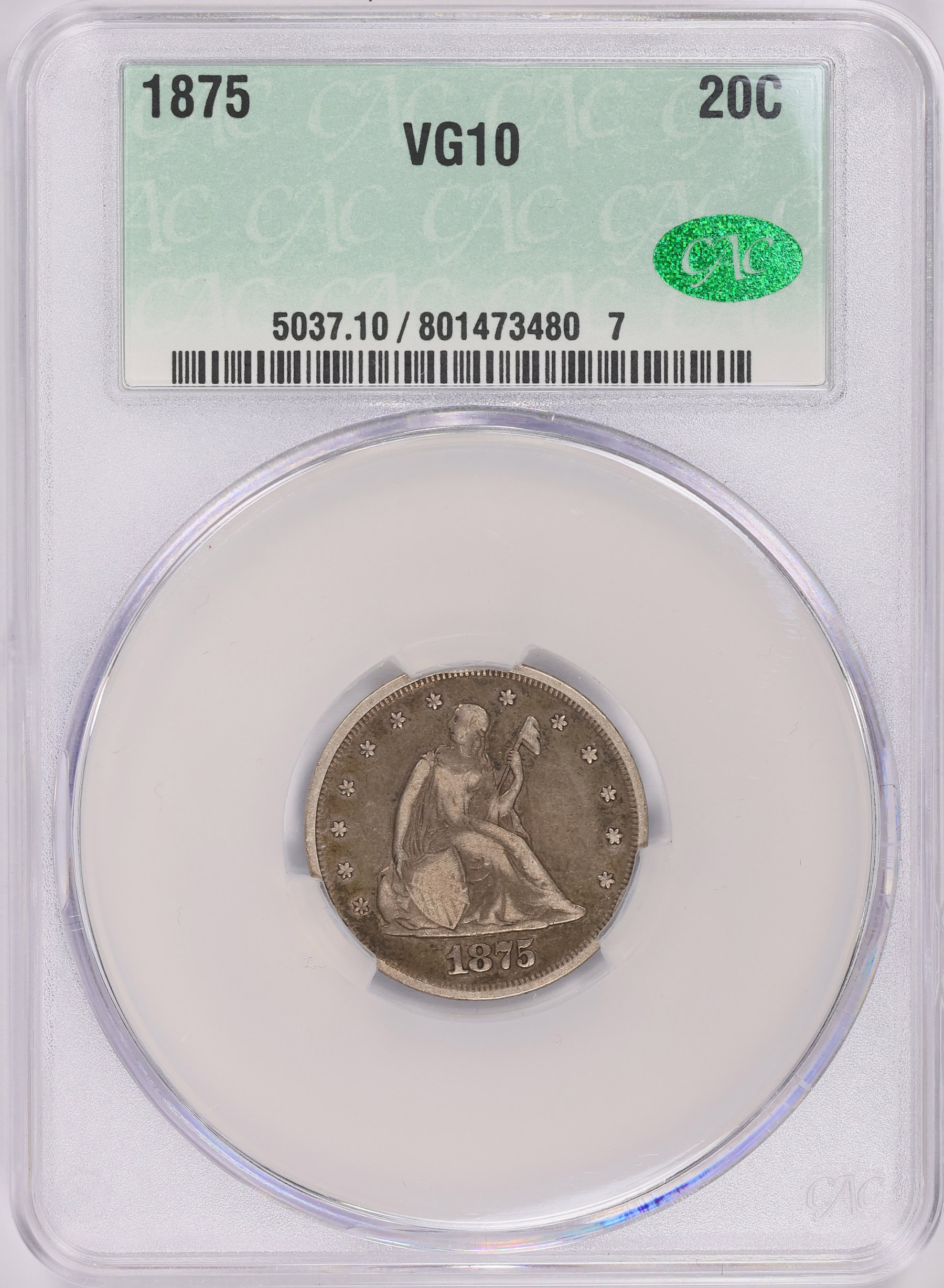 1875 Twenty-Cent Piece CACG VG-10 (Item 1733596) | GreatCollections ...