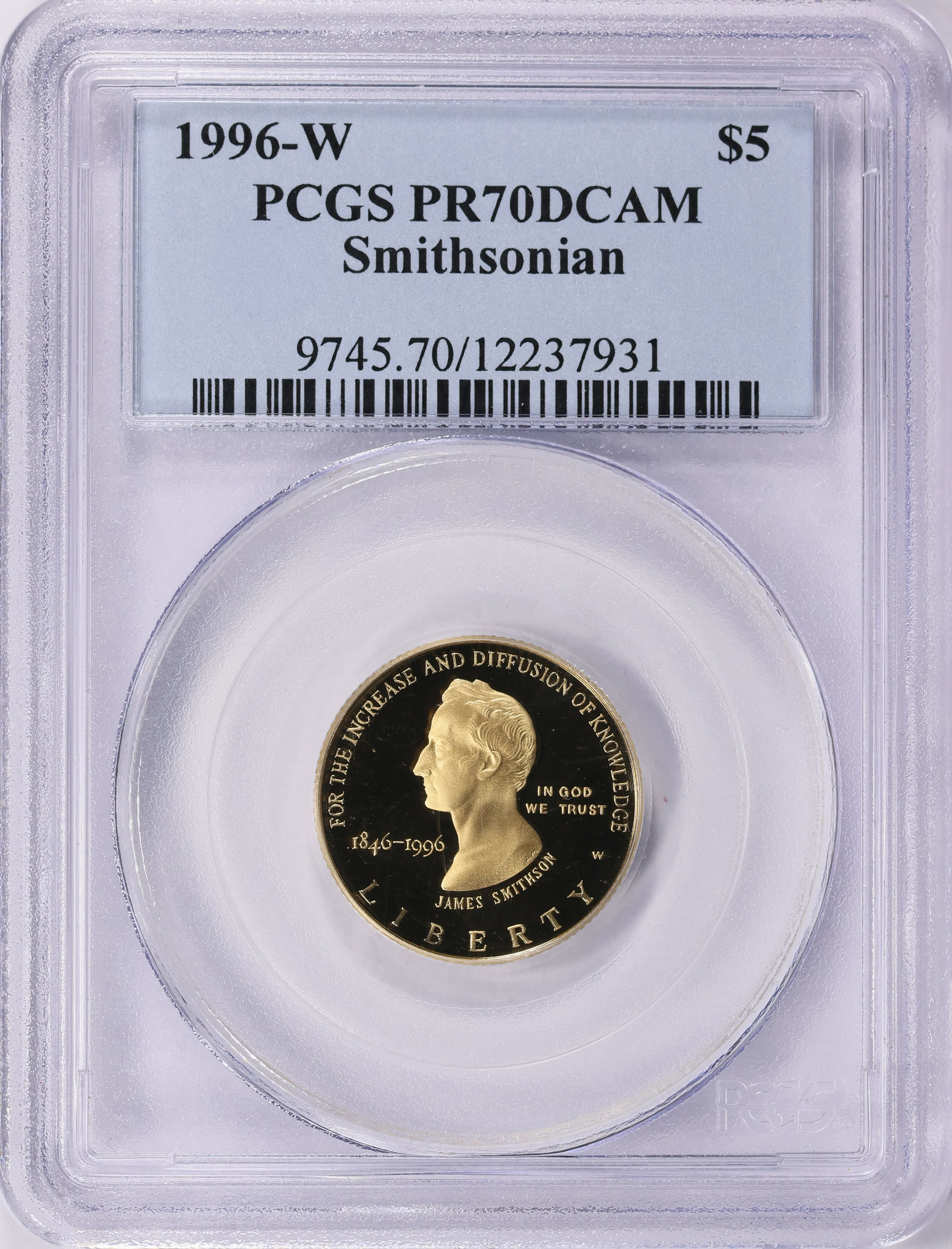 1996-W Smithsonian Institution 150th Anniversary Gold $5 PCGS Proof-70 ...