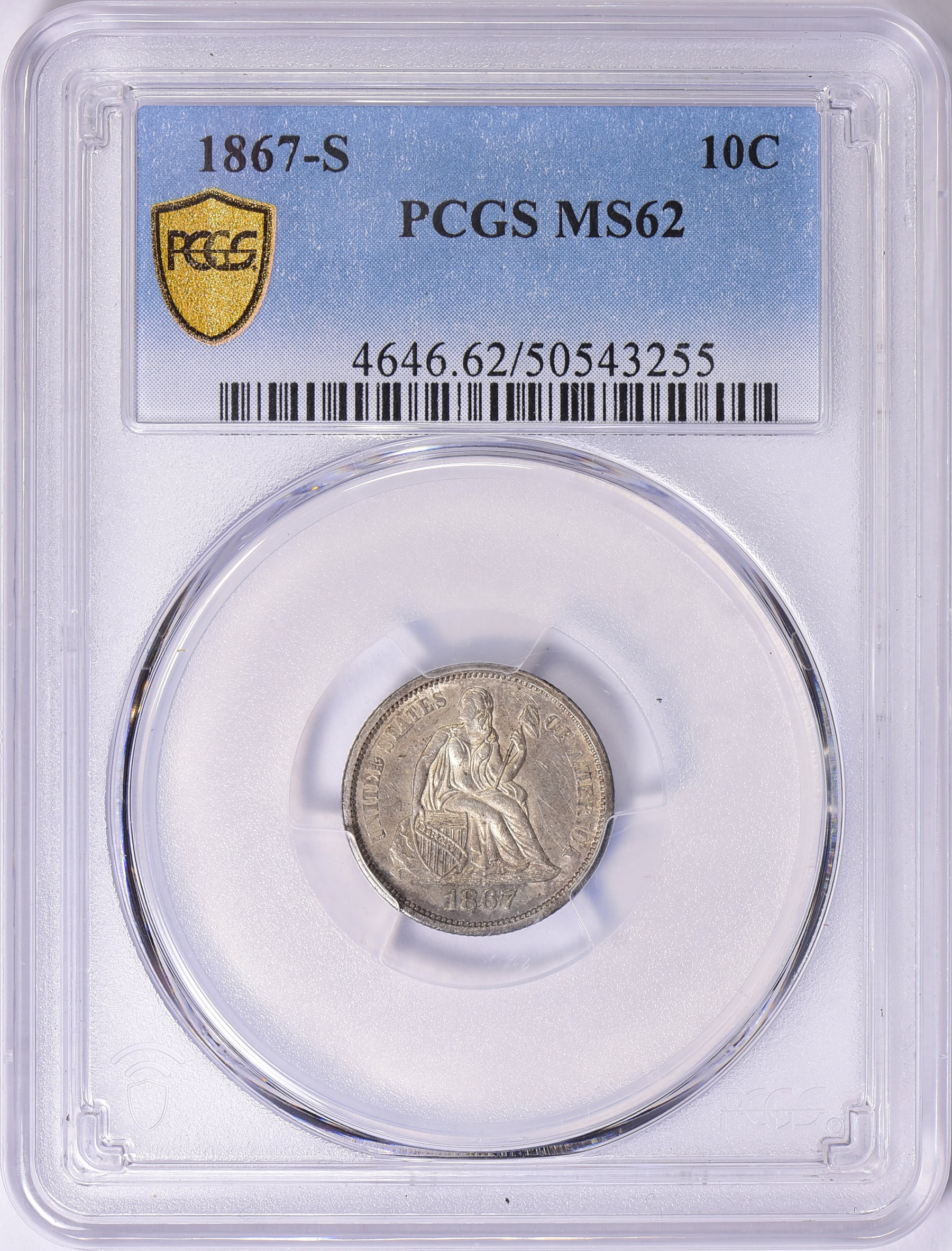 1867-S Seated Liberty Dime PCGS MS-62 (Item 1733663) | GreatCollections ...