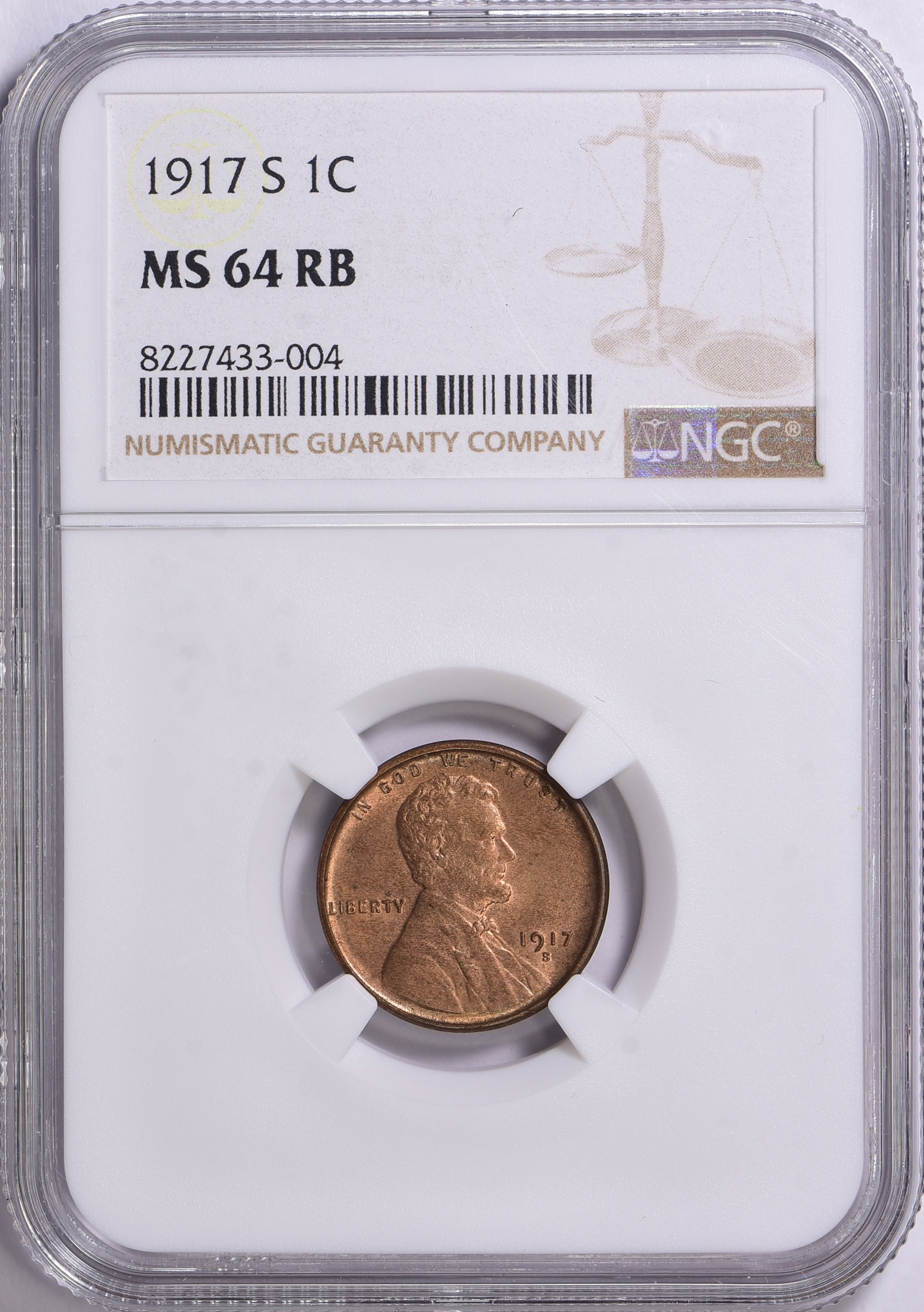 1917-S Lincoln Cent NGC MS-64 RB (Item 1733703) | GreatCollections Coin ...
