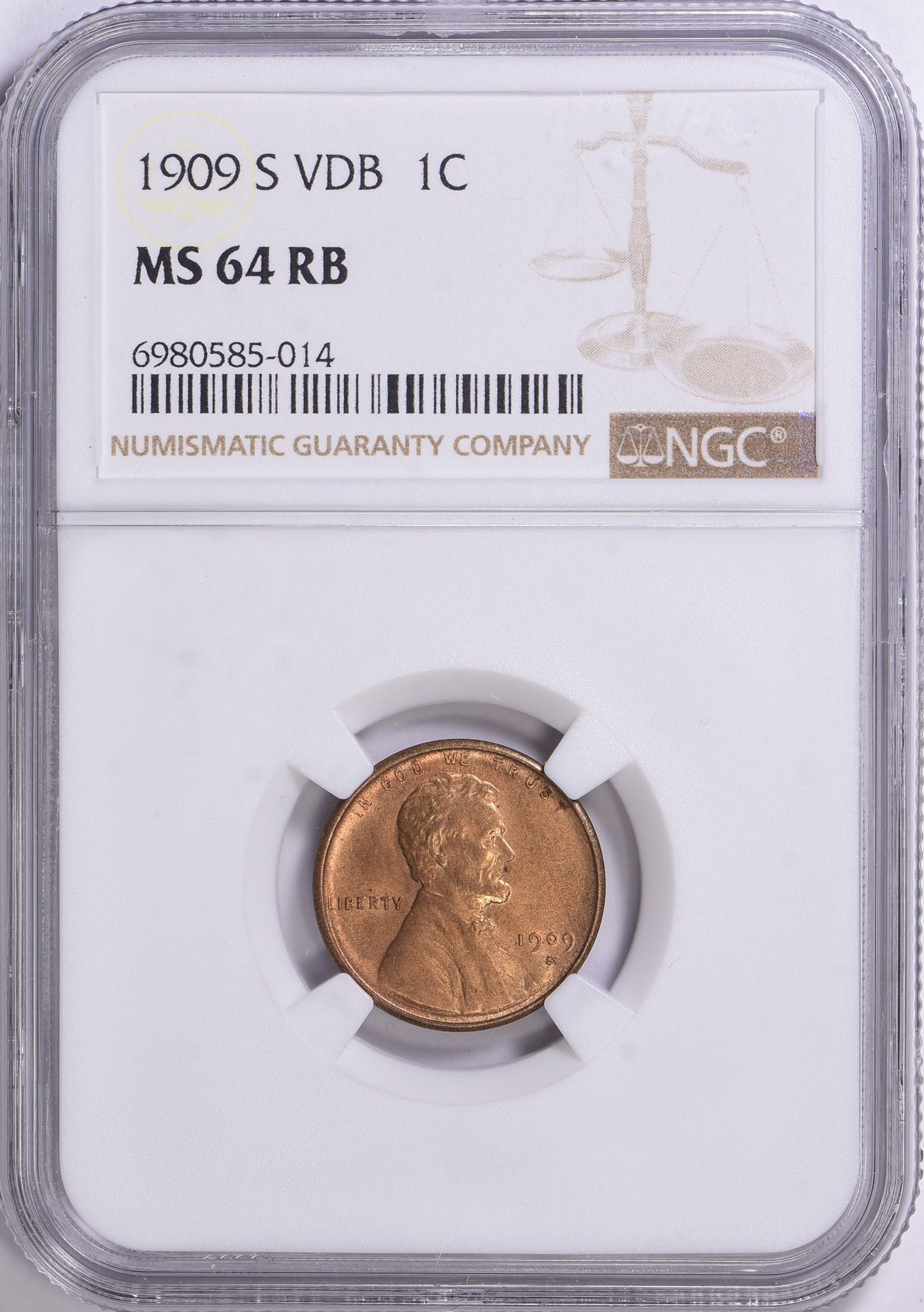 1909-S Lincoln Cent V.D.B. NGC MS-64 RB (Item 1733707 ...