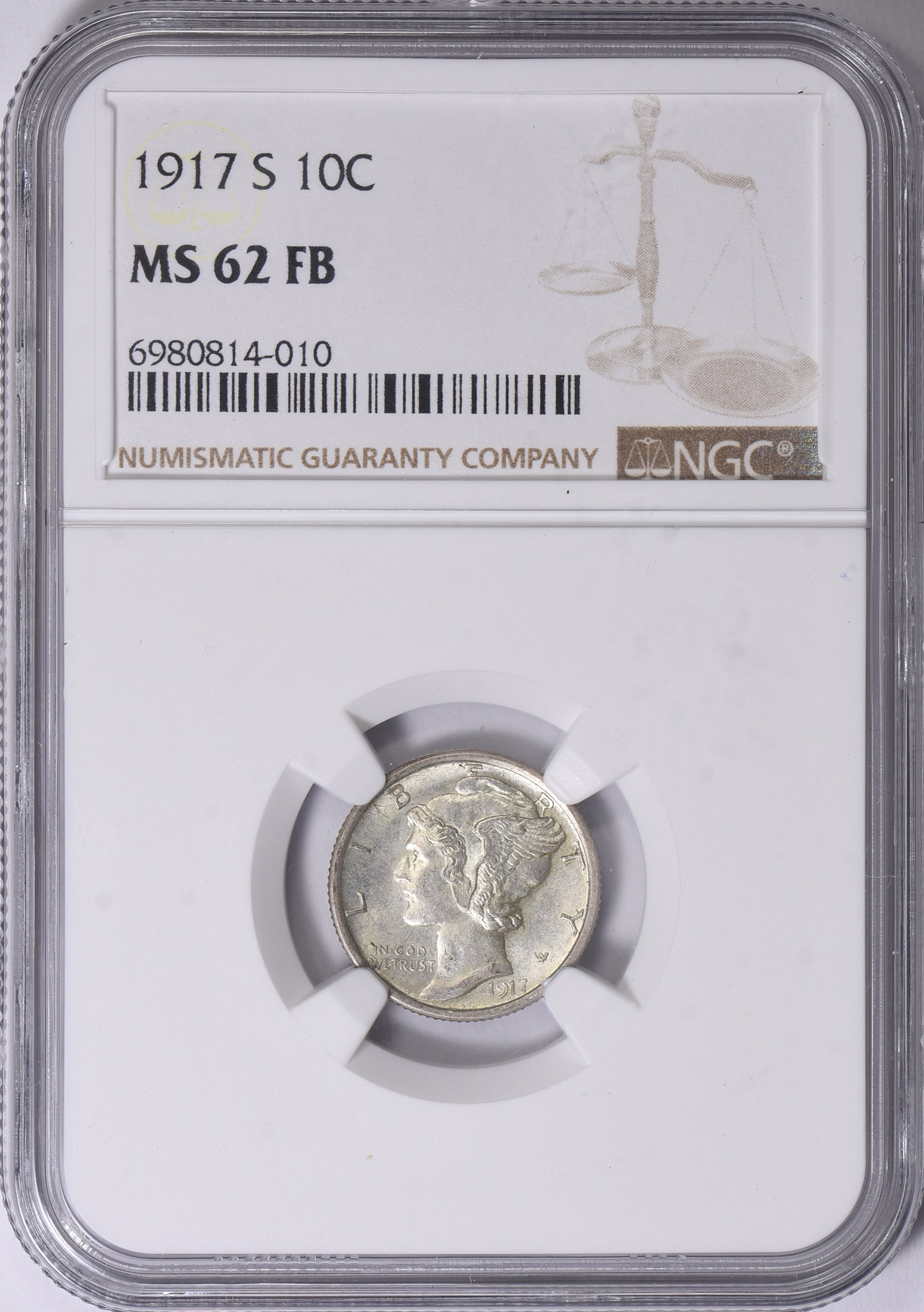 1917-S Mercury Dime NGC MS-62 FB (Item 1733722) | GreatCollections Coin Auctions