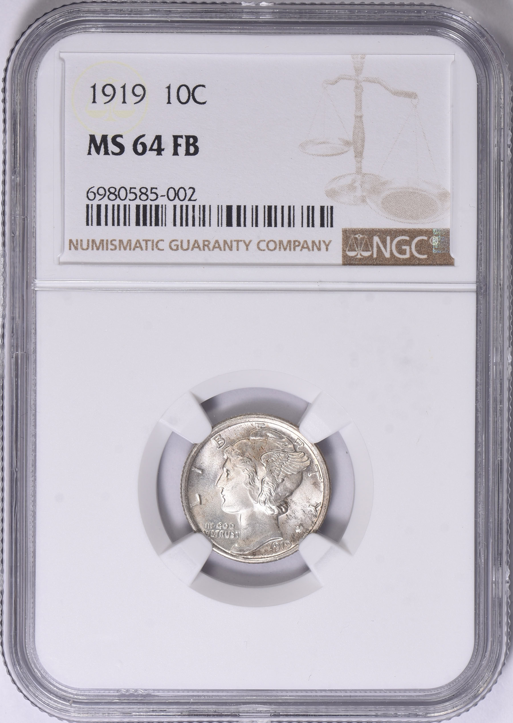 1919 Mercury Dime NGC MS-64 FB (Item 1733725) | GreatCollections Coin Auctions