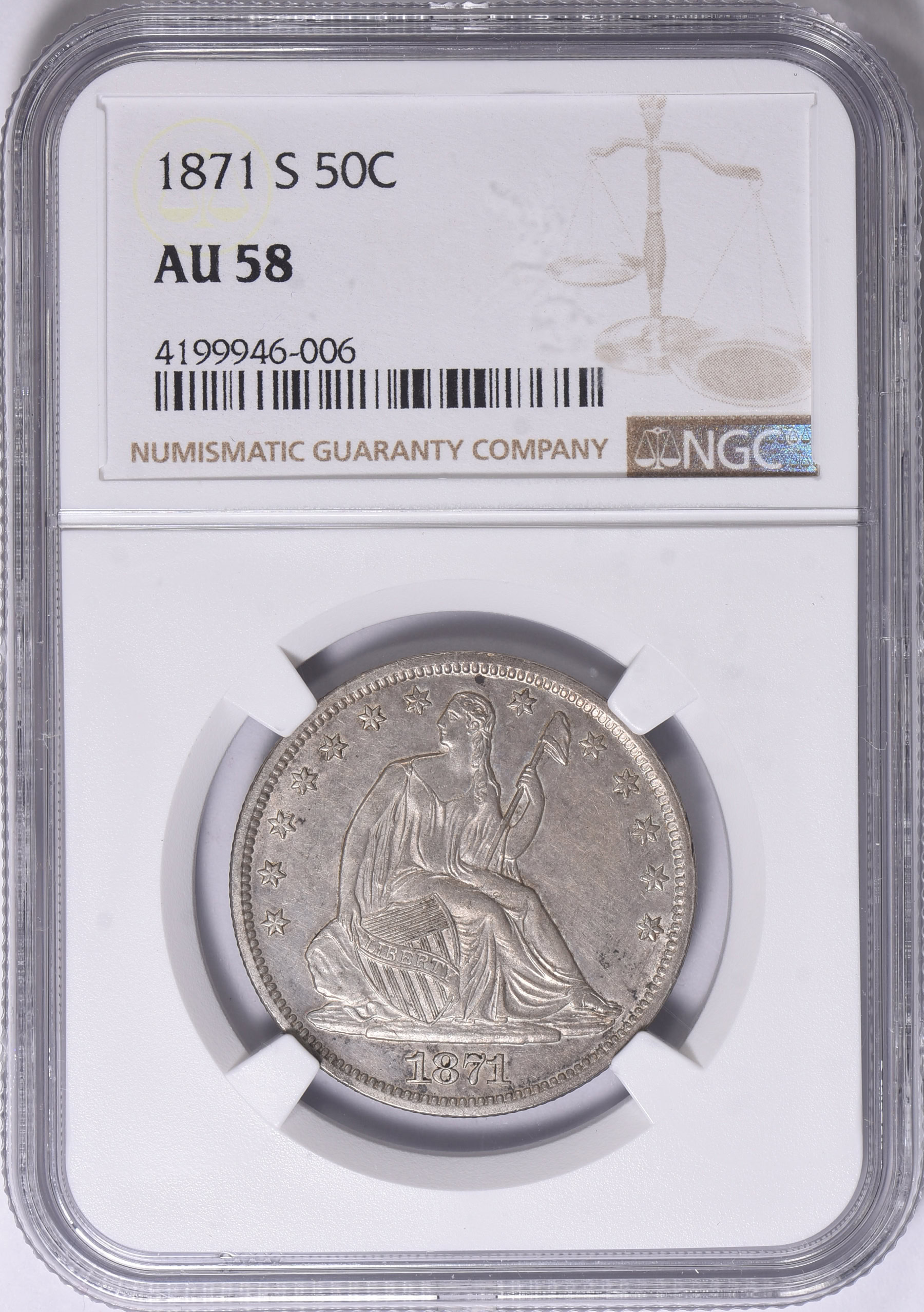 1871-S Seated Liberty Half Dollar NGC AU-58 (Item 1733739 ...