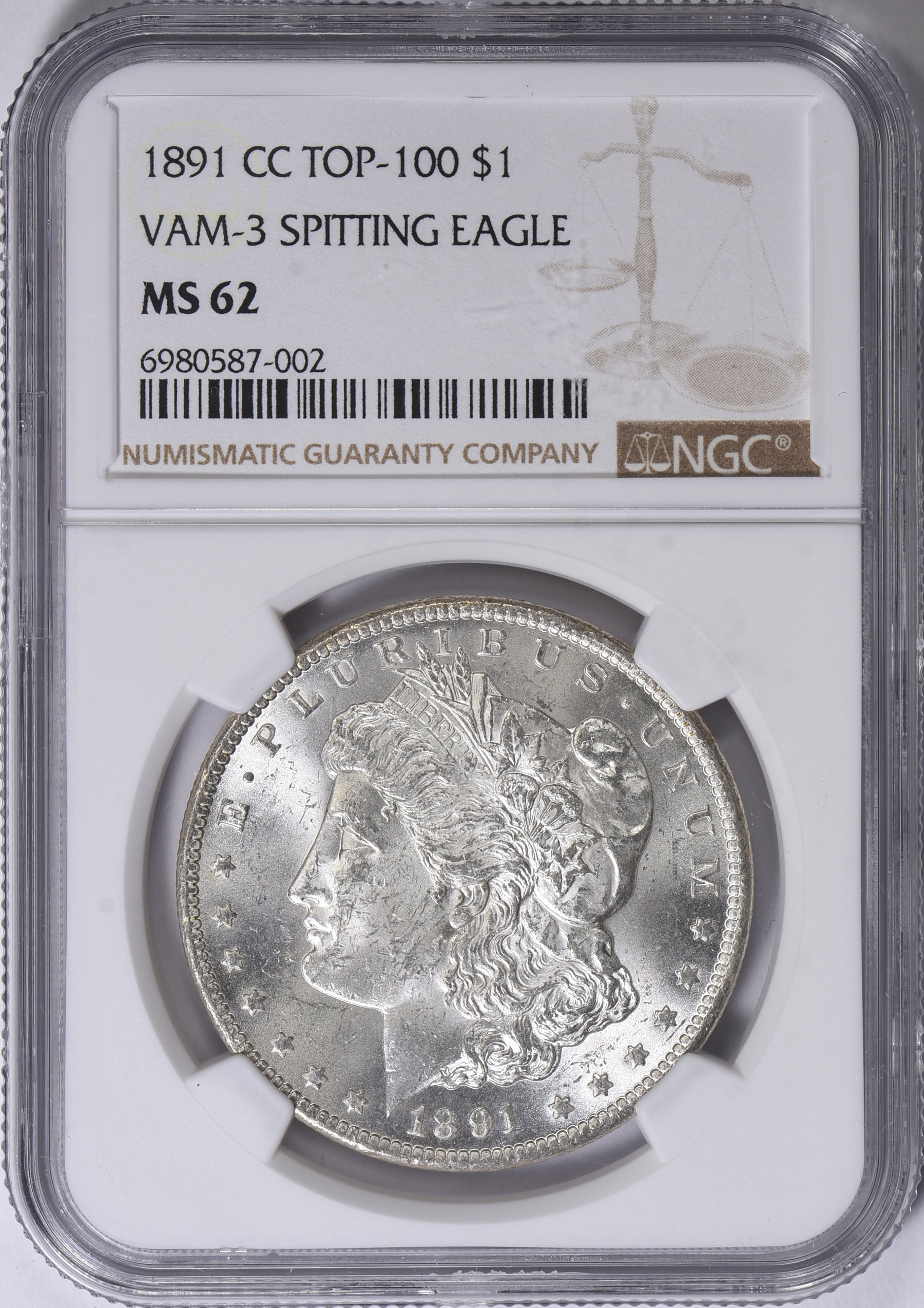 1891-CC Morgan Silver Dollar Spitting Eagle VAM-3 Top 100 NGC MS-62 (Item 1733772 ...