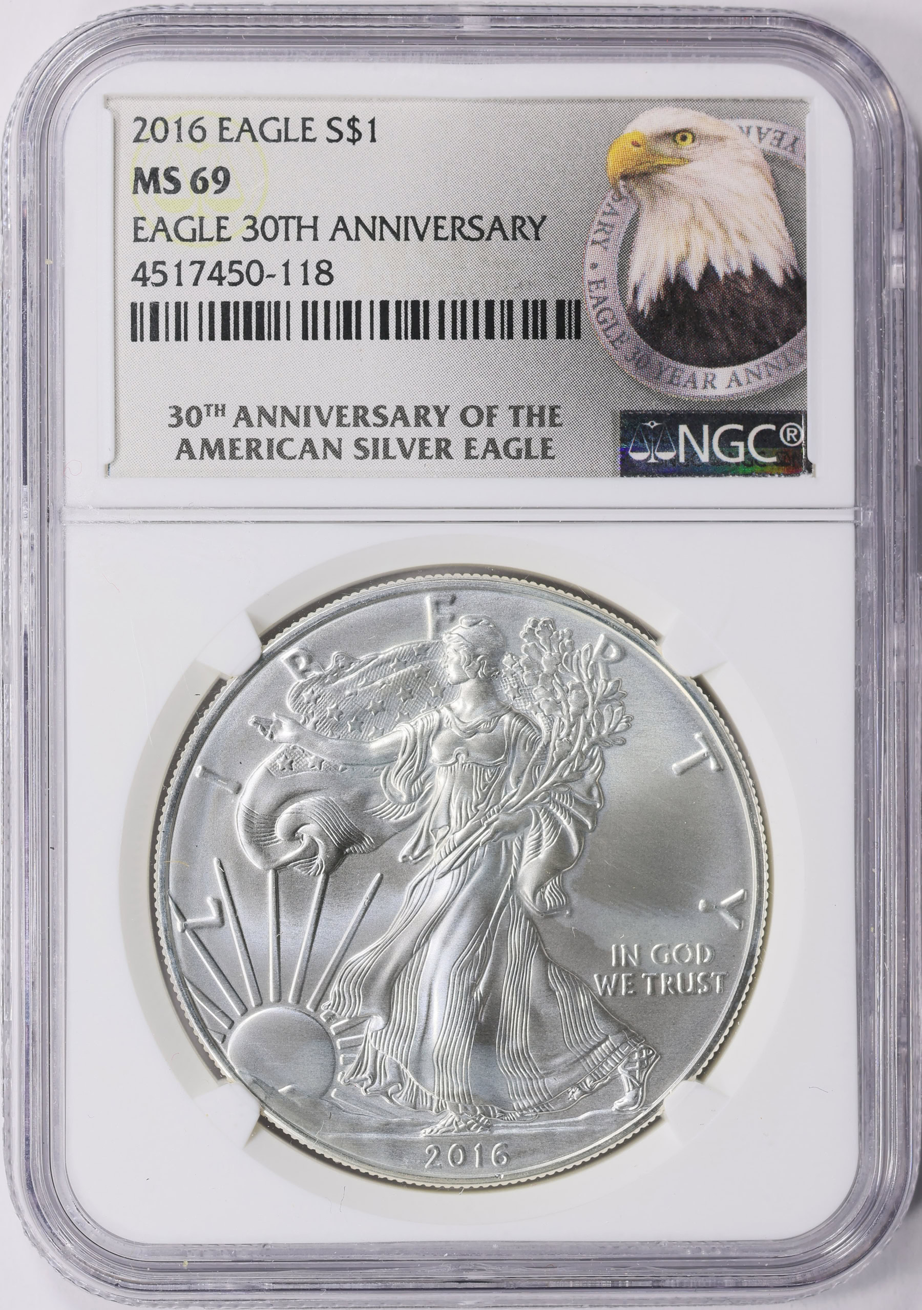 2016 $1 Silver Eagle 30th Anniversary NGC MS-69 (Eagle Label) (Item 1733849) | GreatCollections ...
