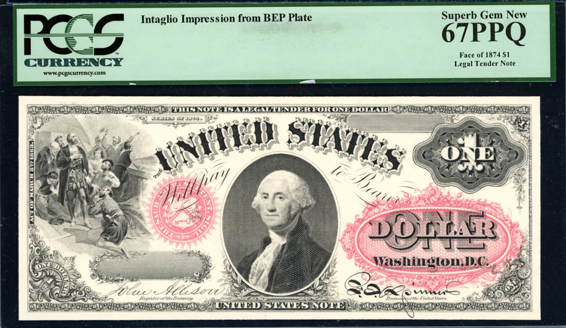 Intaglio Impression of Face of 1874 $1 Legal Tender Note From BEP Plate ...