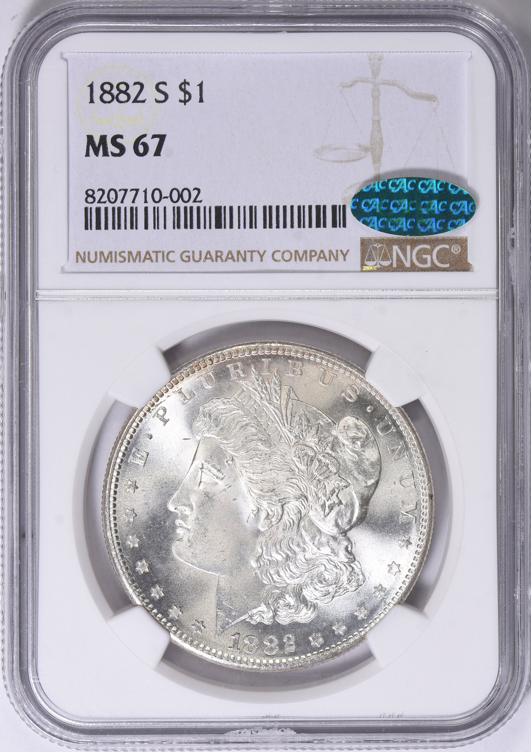 1882-S Morgan Silver Dollar NGC MS-67 (CAC Green) (Item 1733923) | GreatCollections Coin Auctions