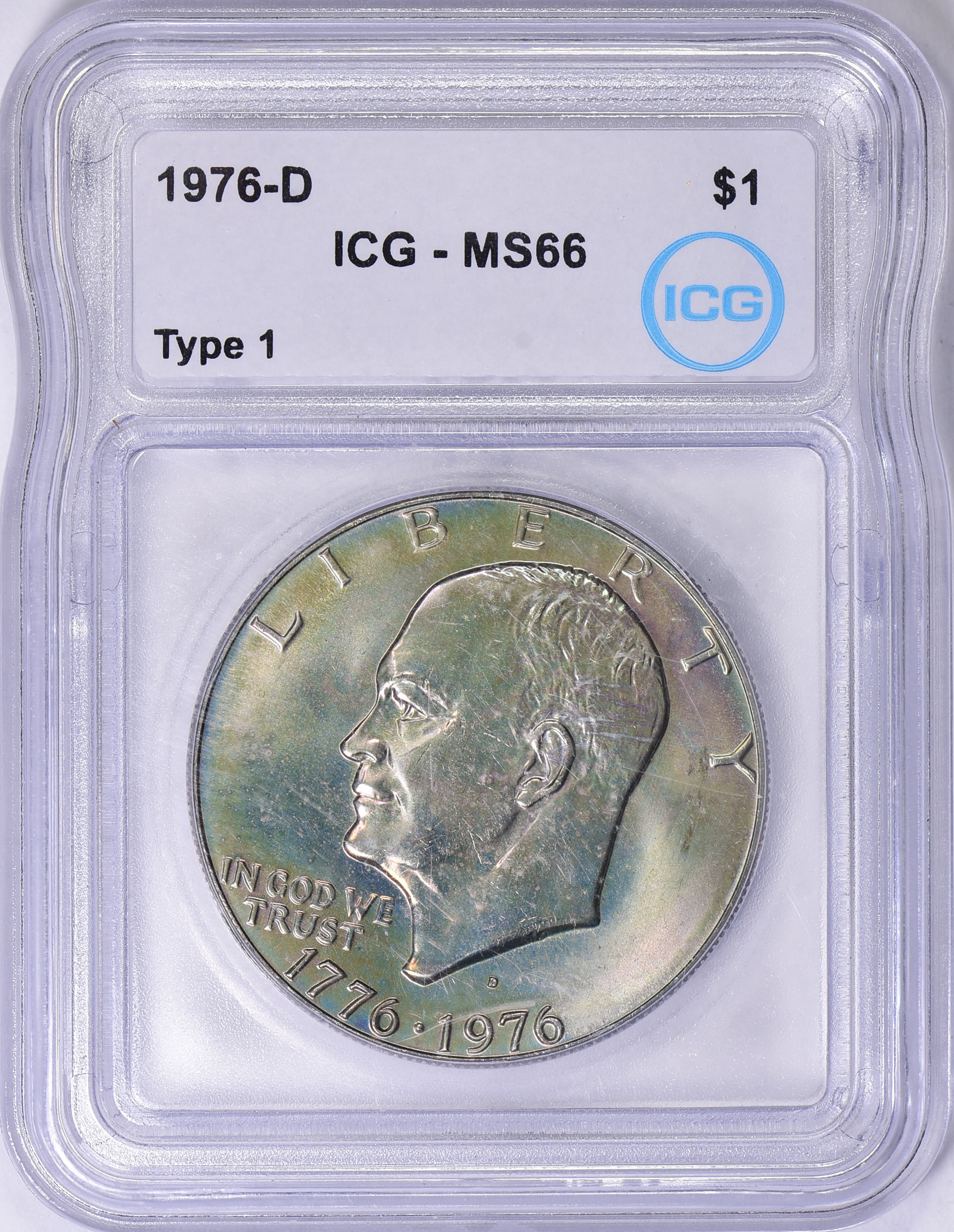 1976-D Eisenhower Dollar Type 1 ICG MS-66 (Toned) (Item 1733975) | GreatCollections Coin Auctions