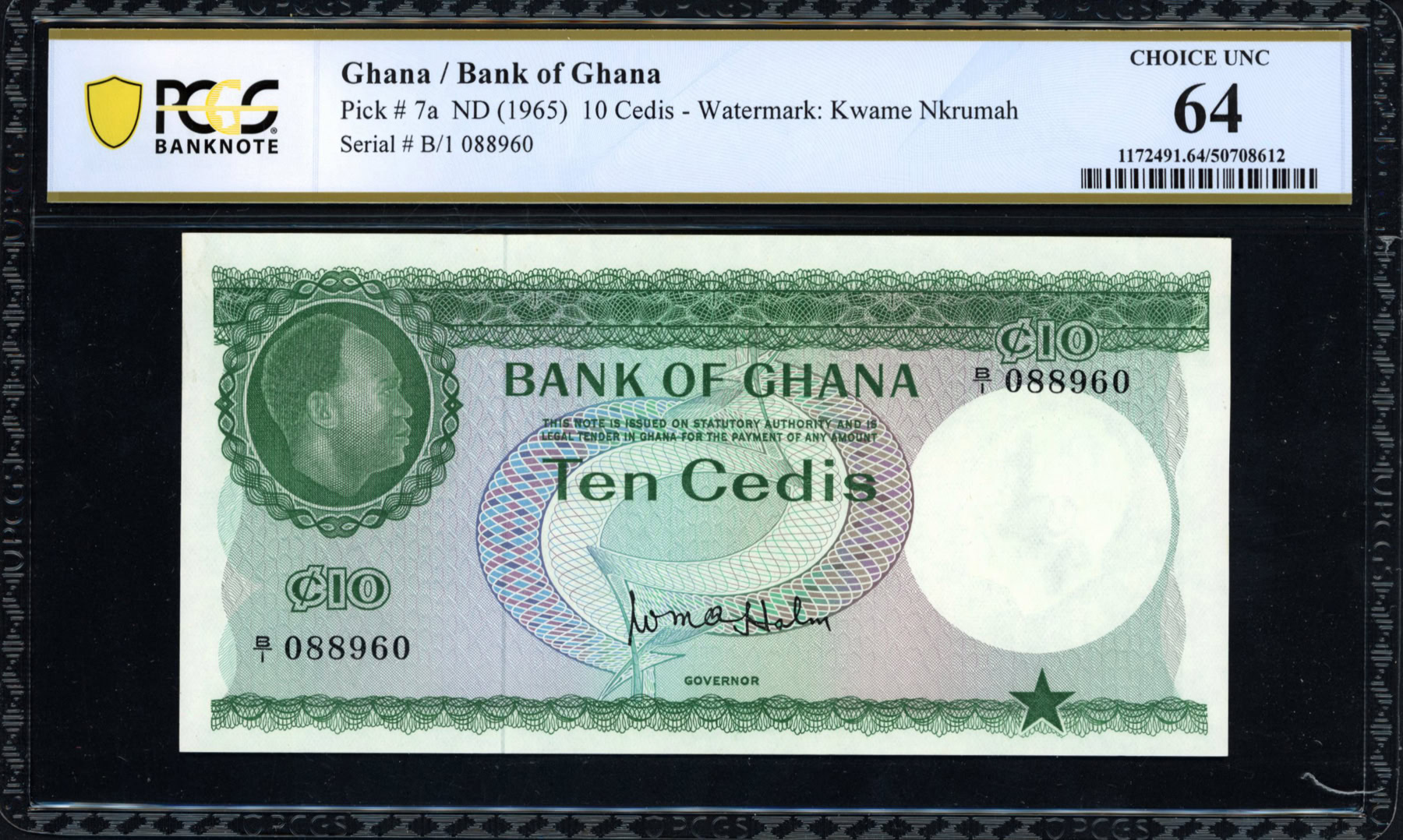 Ghana ND (1965) 10 Cedis Bank of Ghana Note SCWPM-7a PCGS Banknote ...