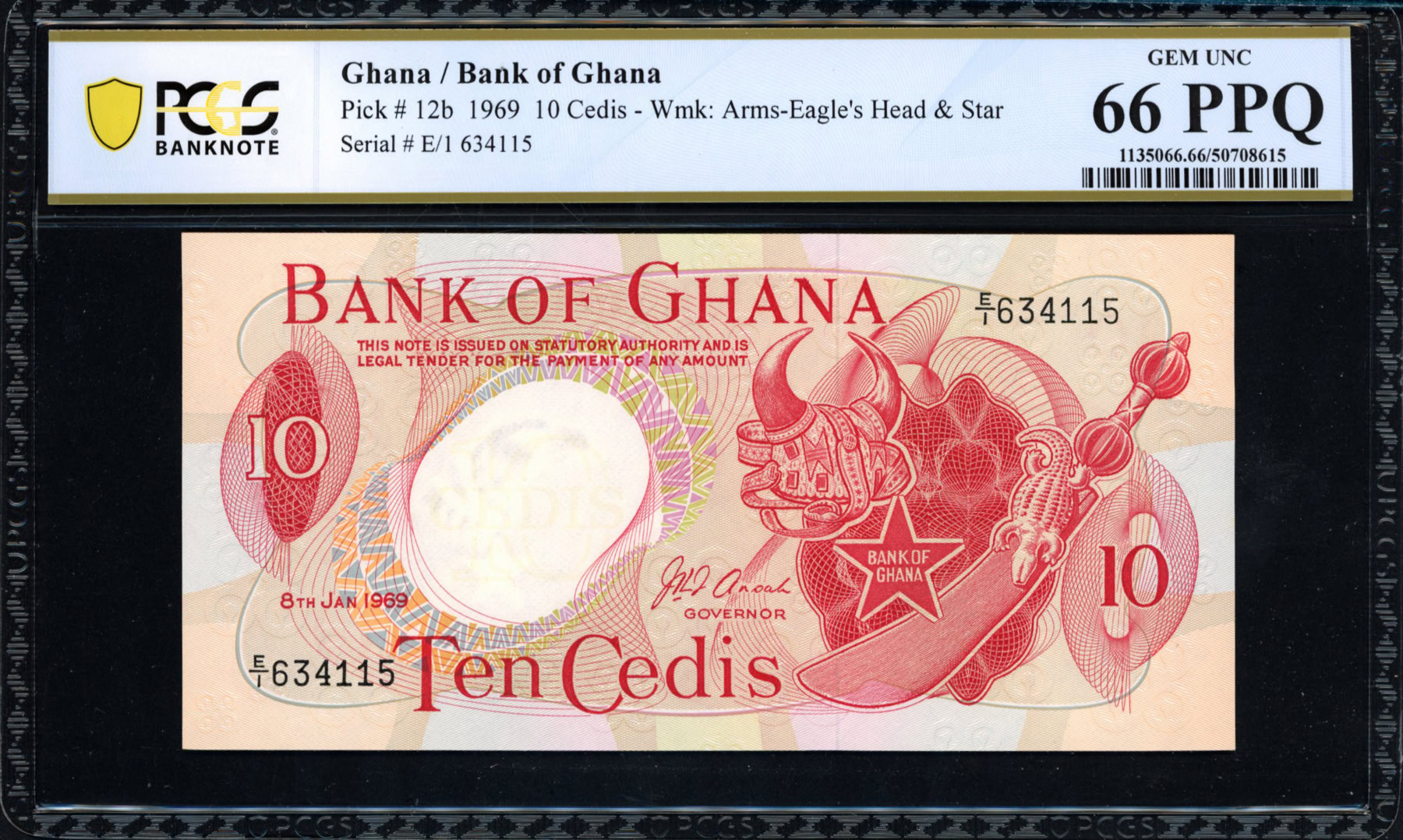 Ghana 1969 10 Cedis Bank of Ghana Note SCWPM-12b PCGS Banknote Gem Unc ...