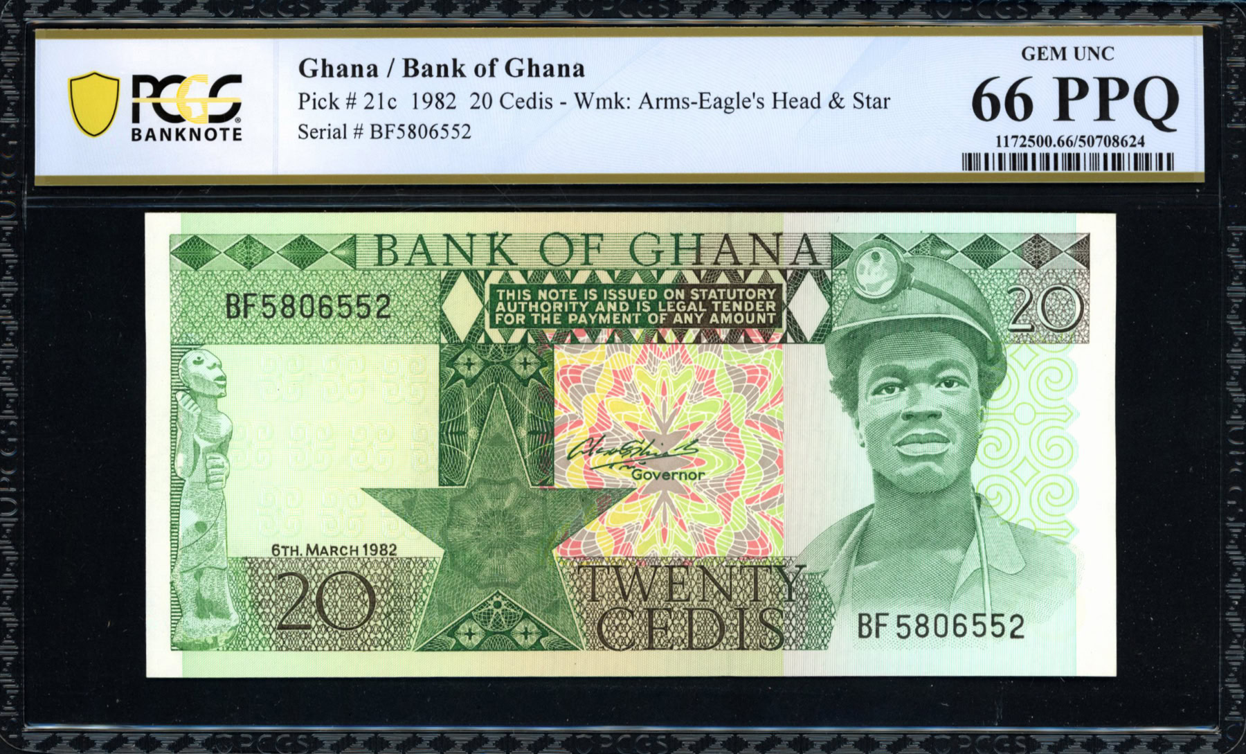 Ghana 1982 20 Cedis Bank of Ghana Note SCWPM-21c PCGS Banknote Gem Unc ...