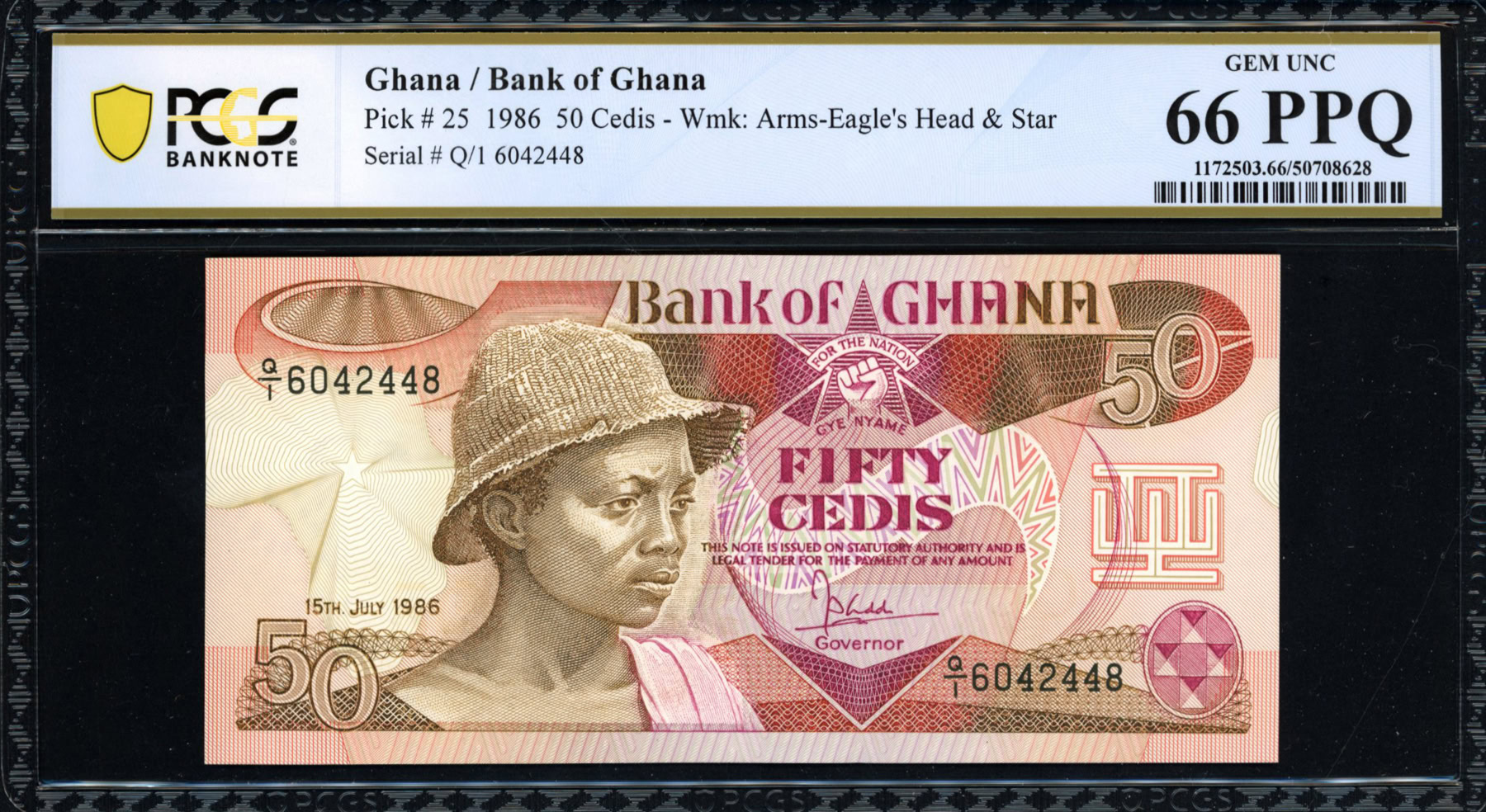 Ghana 1986 50 Cedis Bank of Ghana Note SCWPM-25 PCGS Banknote Gem Unc ...