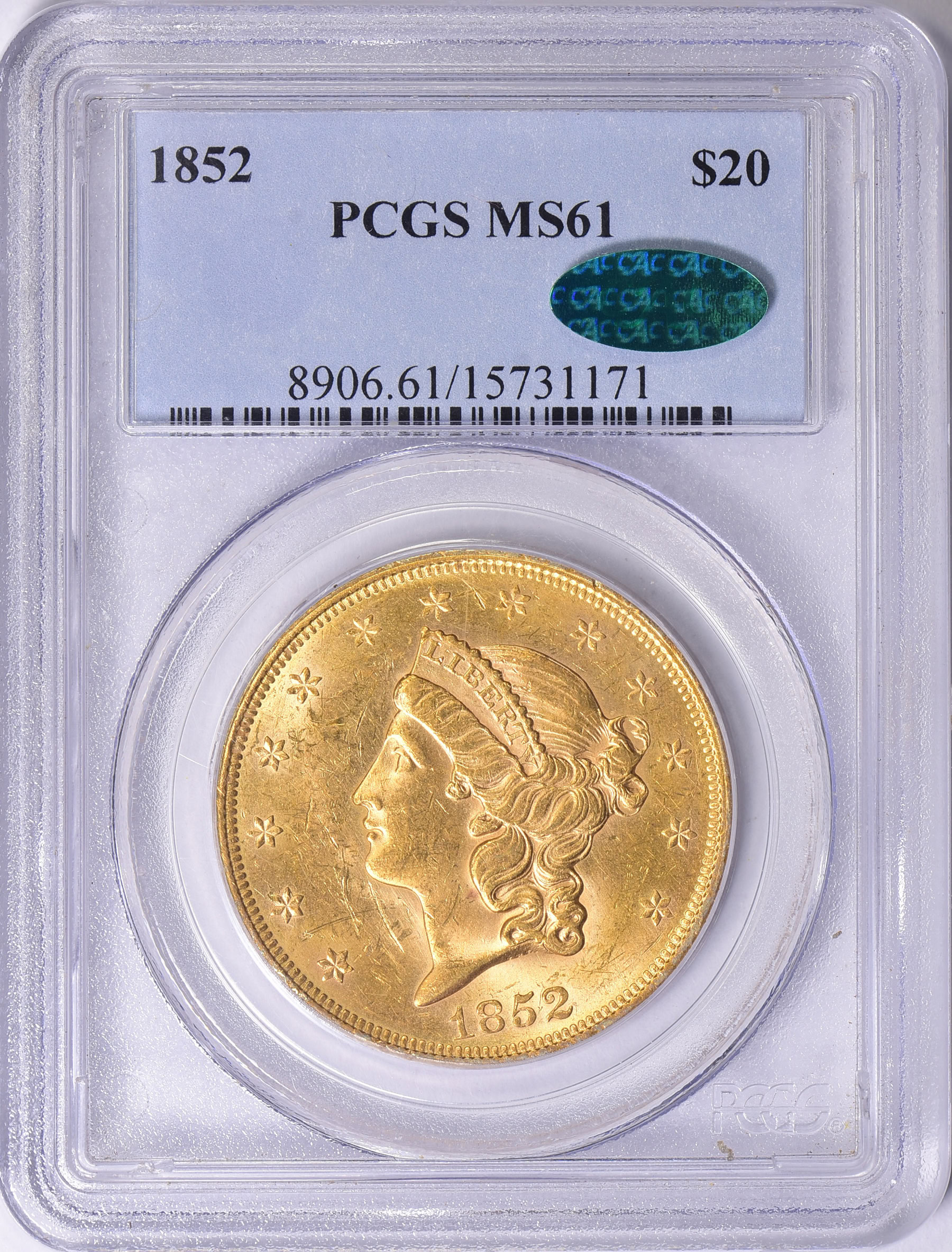 1852 Liberty Gold Double Eagle PCGS MS-61 (CAC Green) (Item 1734056) | GreatCollections Coin ...