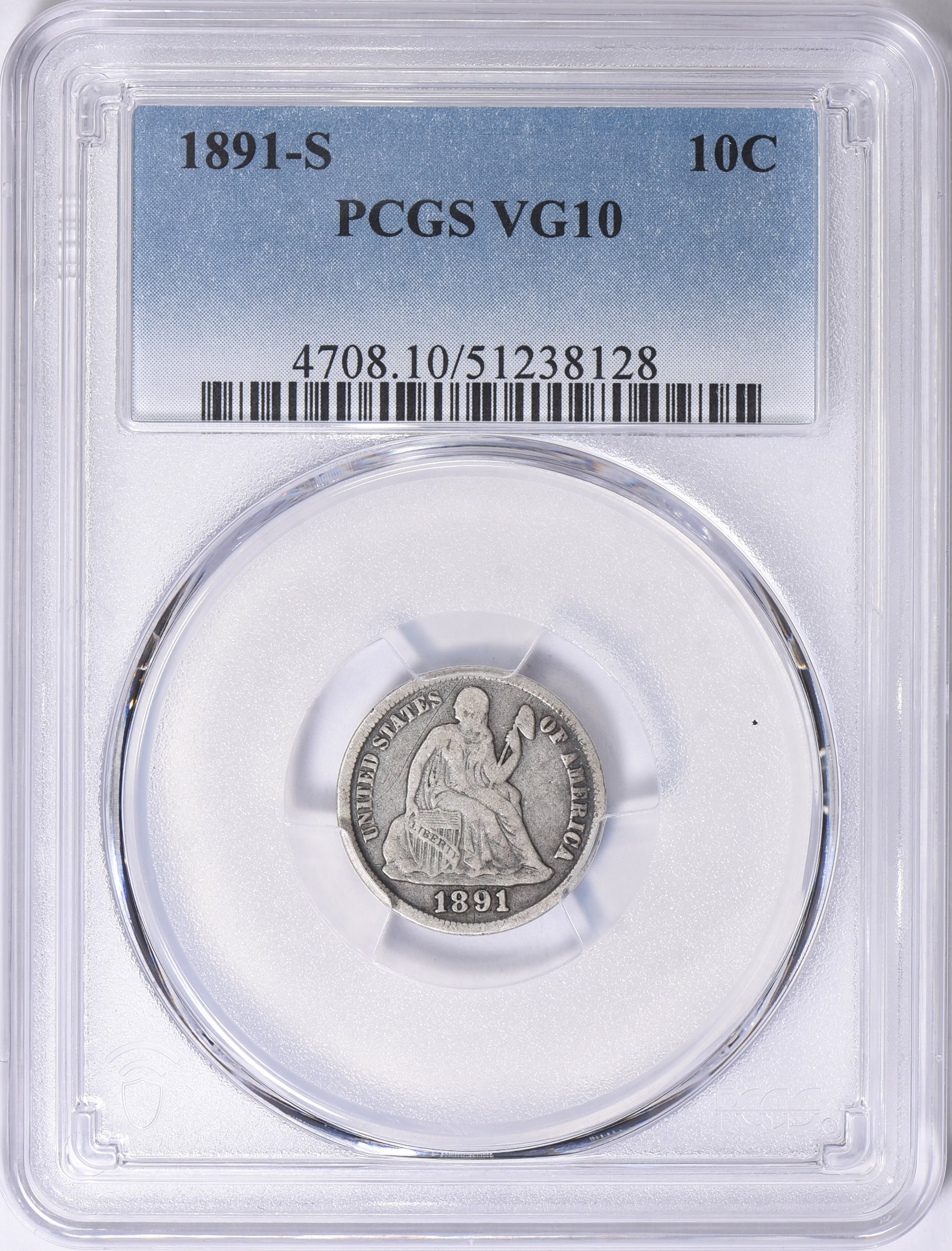 1891-S Seated Liberty Dime PCGS VG-10 (Item 1734061) | GreatCollections Coin Auctions
