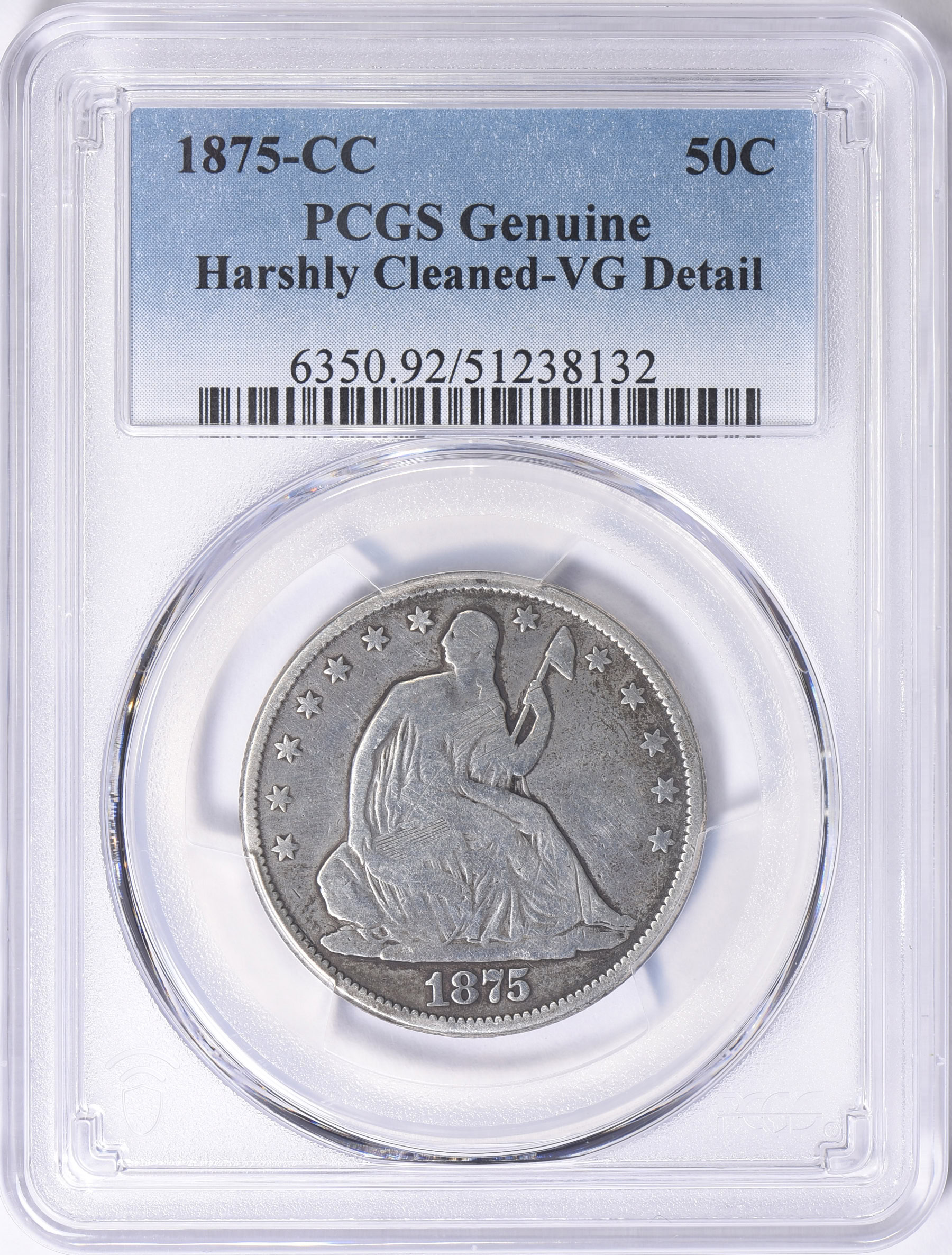 1875-CC Seated Liberty Half Dollar PCGS Genuine VG Details (Item 1734065) | GreatCollections ...