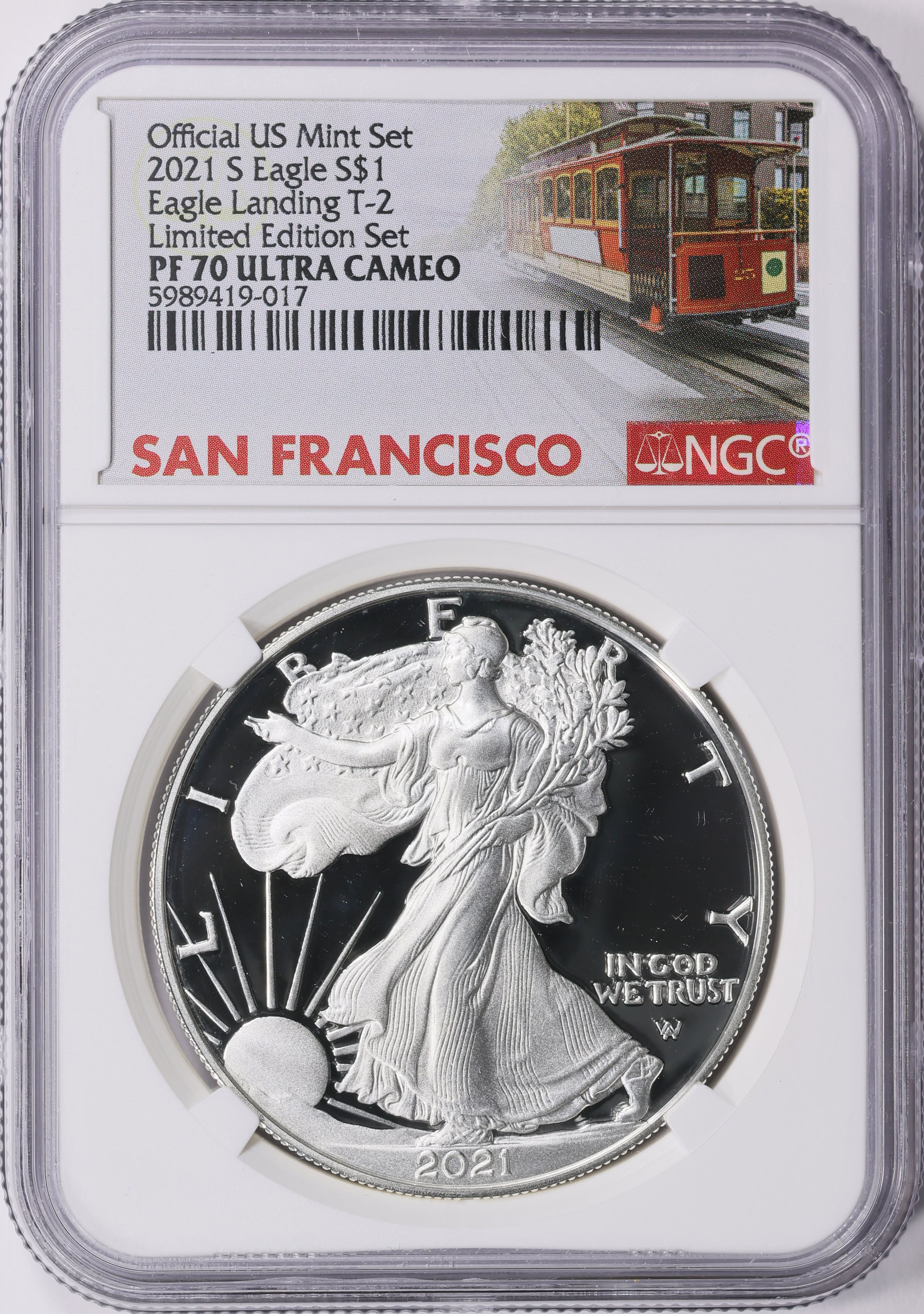 2021-S $1 Silver Eagle Type 2 (From the Limited Edition Proof Set) NGC Proof-70 UC (Trolley ...