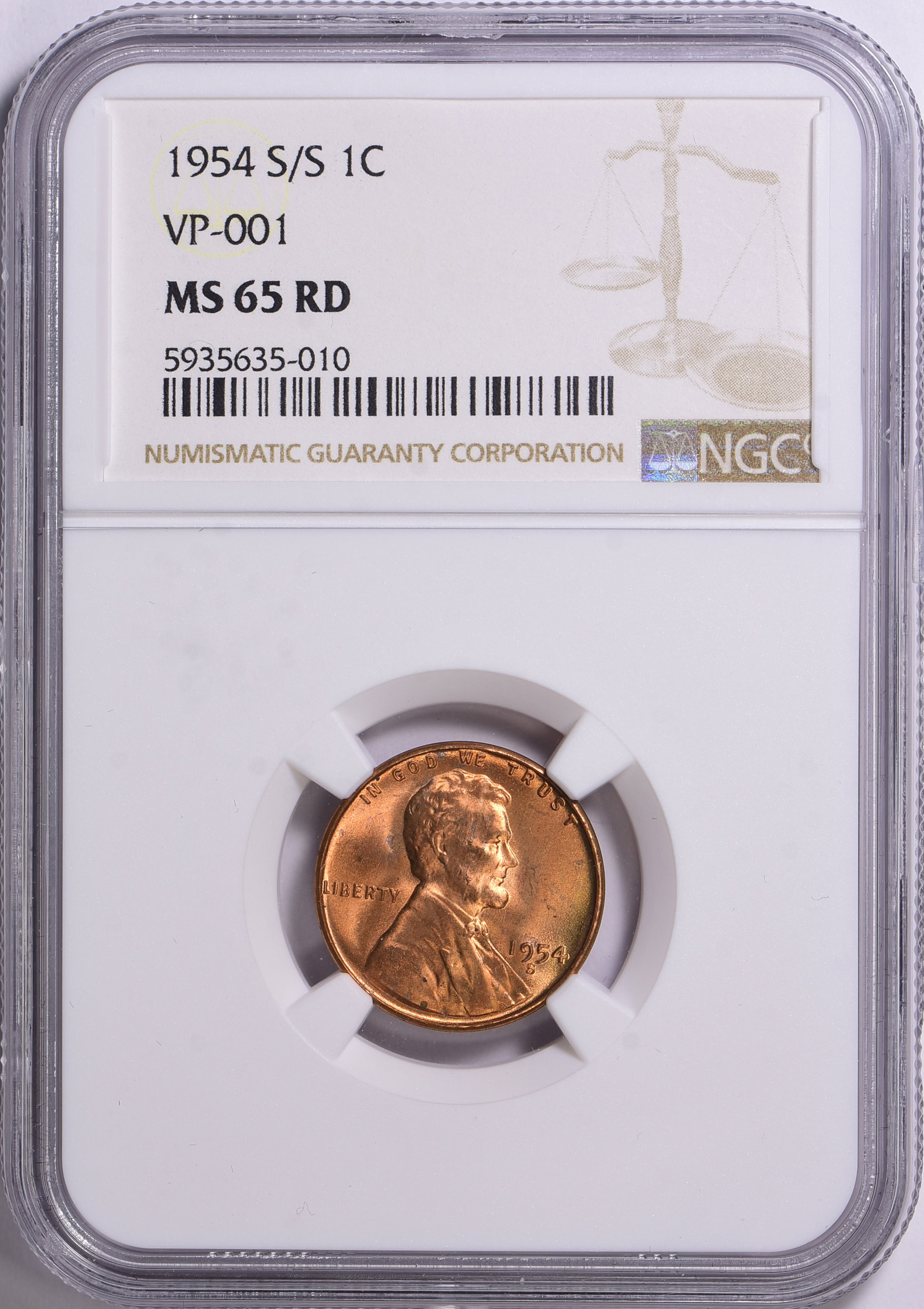 1954-S/S Lincoln Cent VP-001 NGC MS-65 RD (Item 1734160) | GreatCollections Coin Auctions