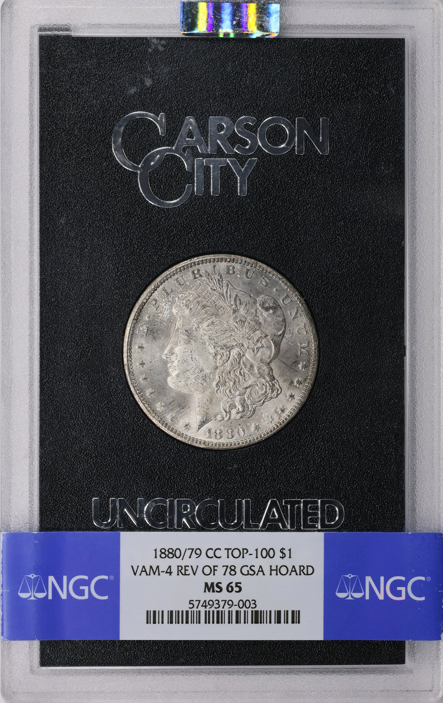 1880/79-CC Morgan Silver Dollar Reverse of 78 VAM-4 Top 100 GSA Hoard NGC MS-65 (GSA Holder ...