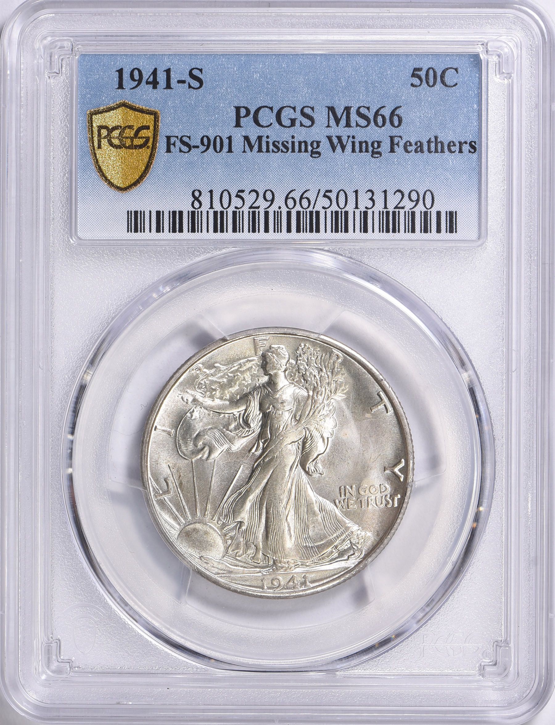 1941-S Walking Liberty Half Dollar Missing Wing Feathers FS-901 PCGS MS-66 (Item 1734237 ...