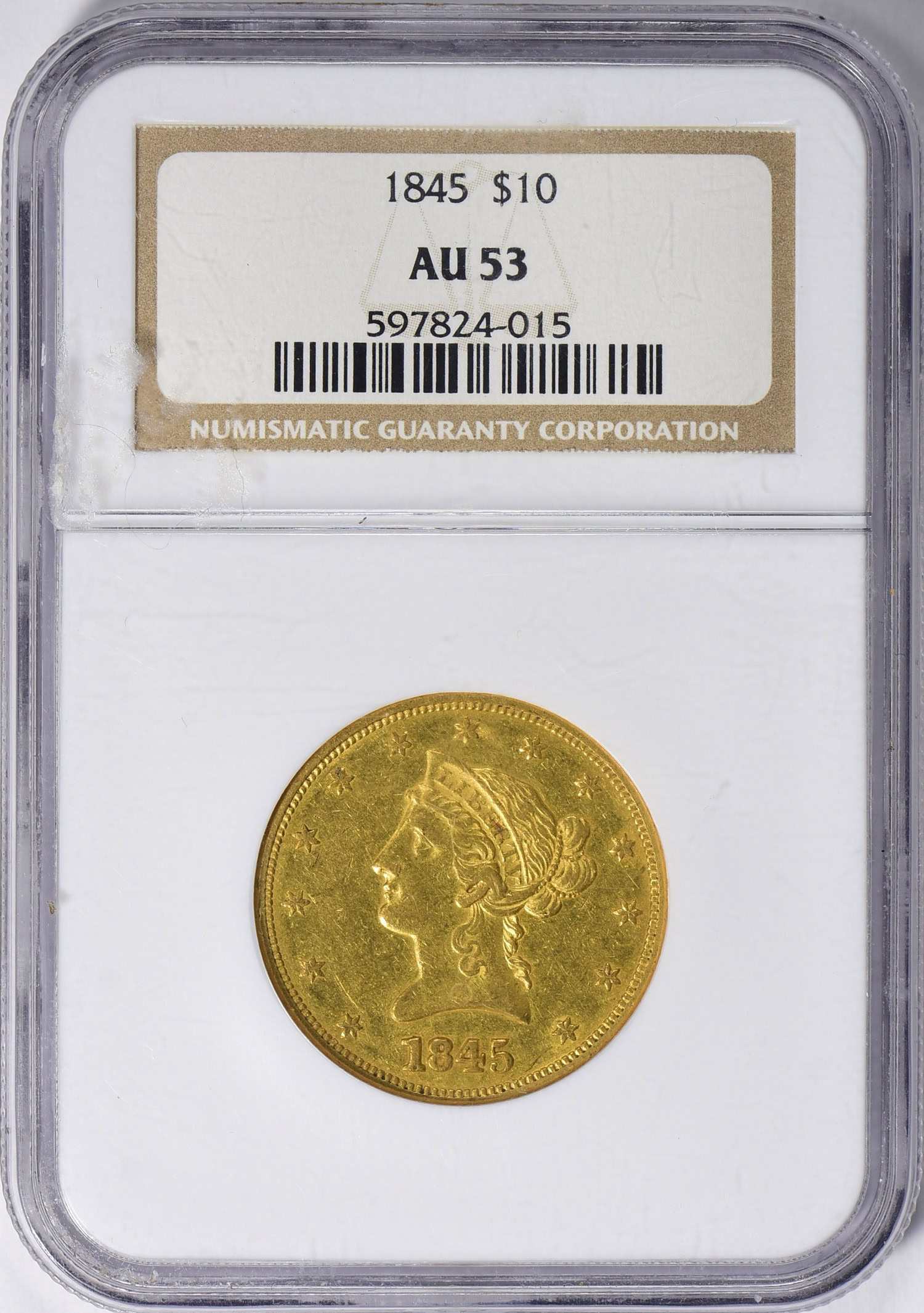 1845 Liberty Gold Eagle NGC AU-53 (Item 1734246) | GreatCollections ...