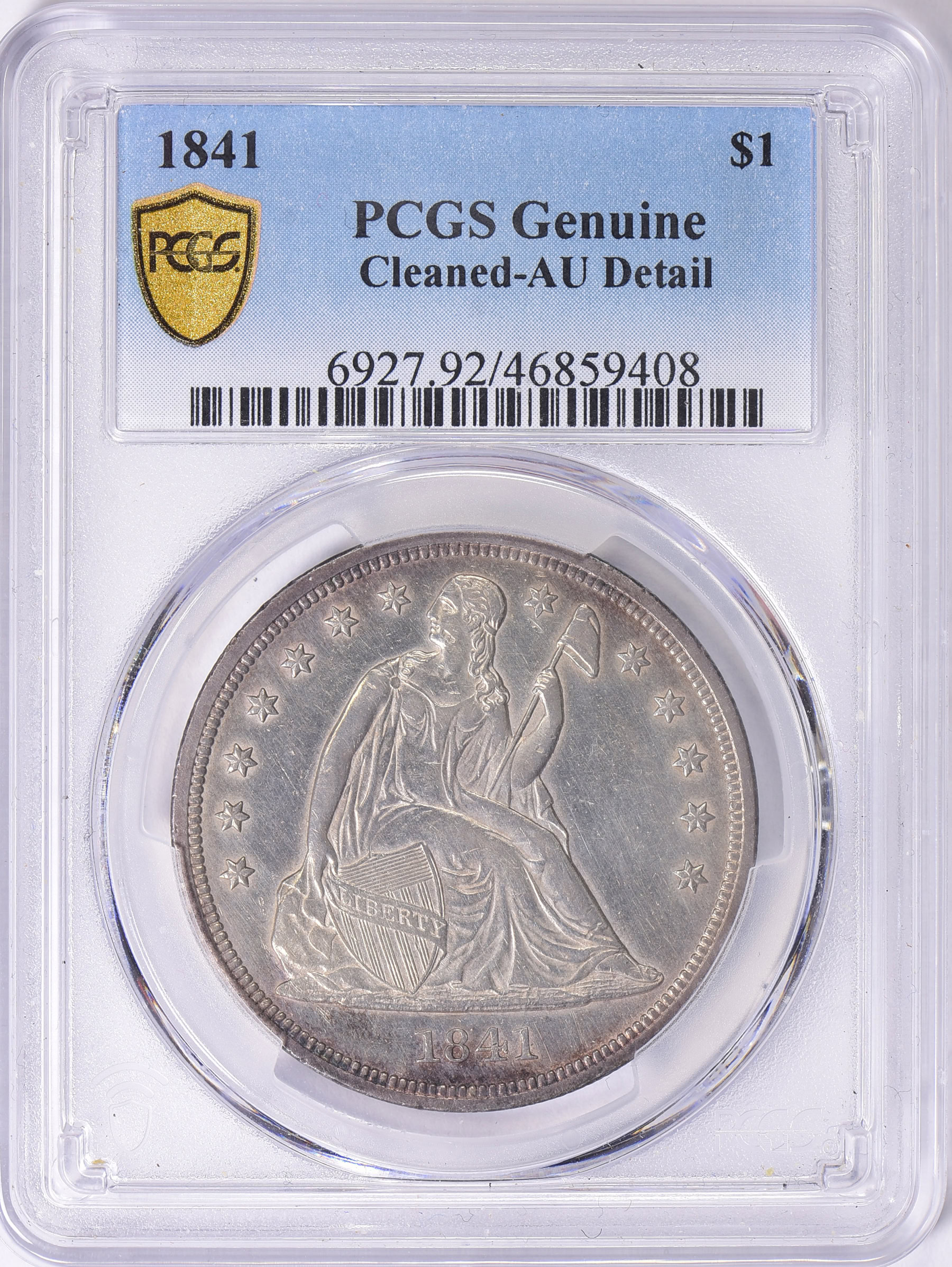 1841 Seated Liberty Silver Dollar PCGS Genuine AU Details (Item 1734251) | GreatCollections Coin ...